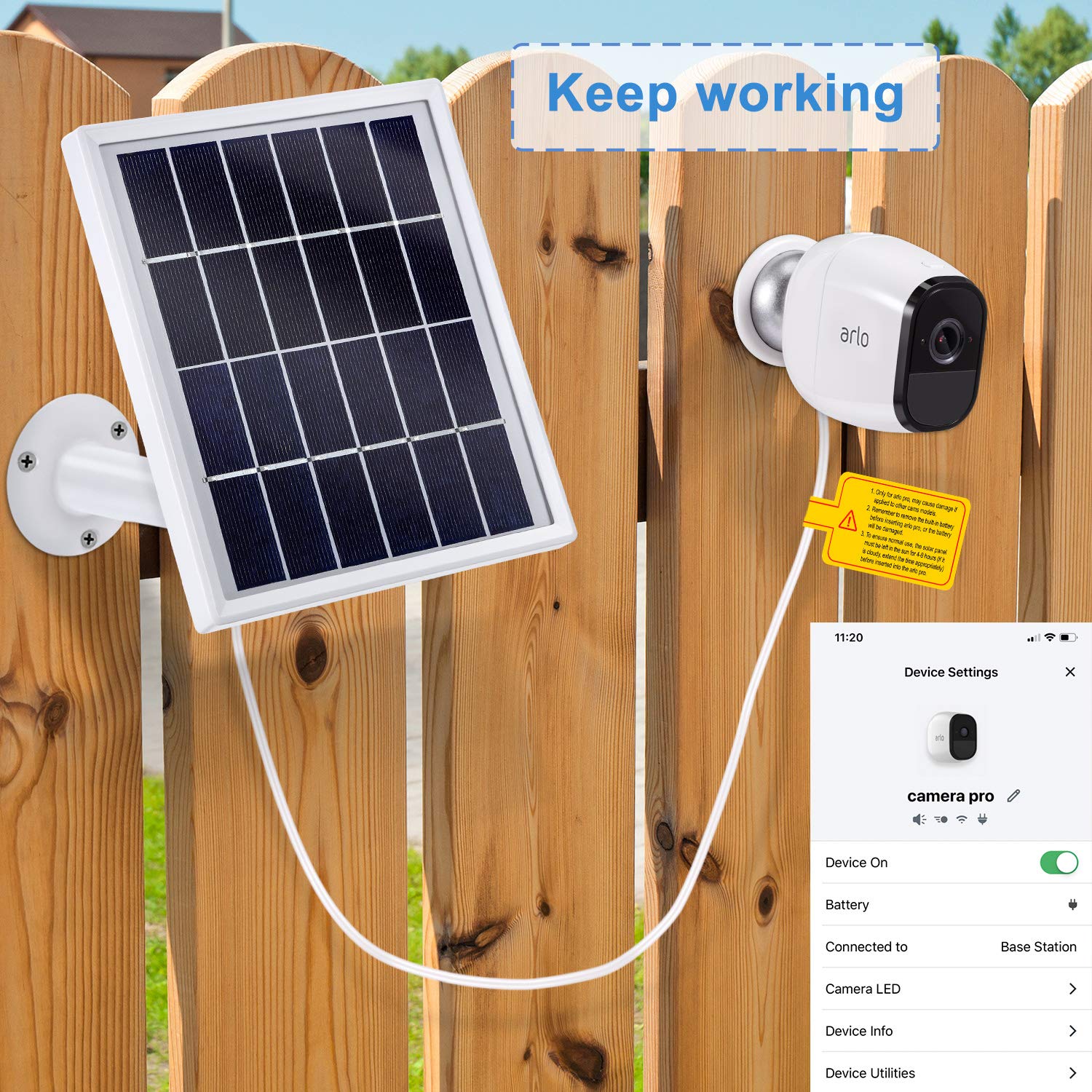Solar Panel Only Compatible with Arlo Pro, Waterproof Arlo Accessory to Power Outdoor Security Camera Continuously with Adjustable Mount Bracket, 12 Feet/ 3.6 m Cable (2 Pack)