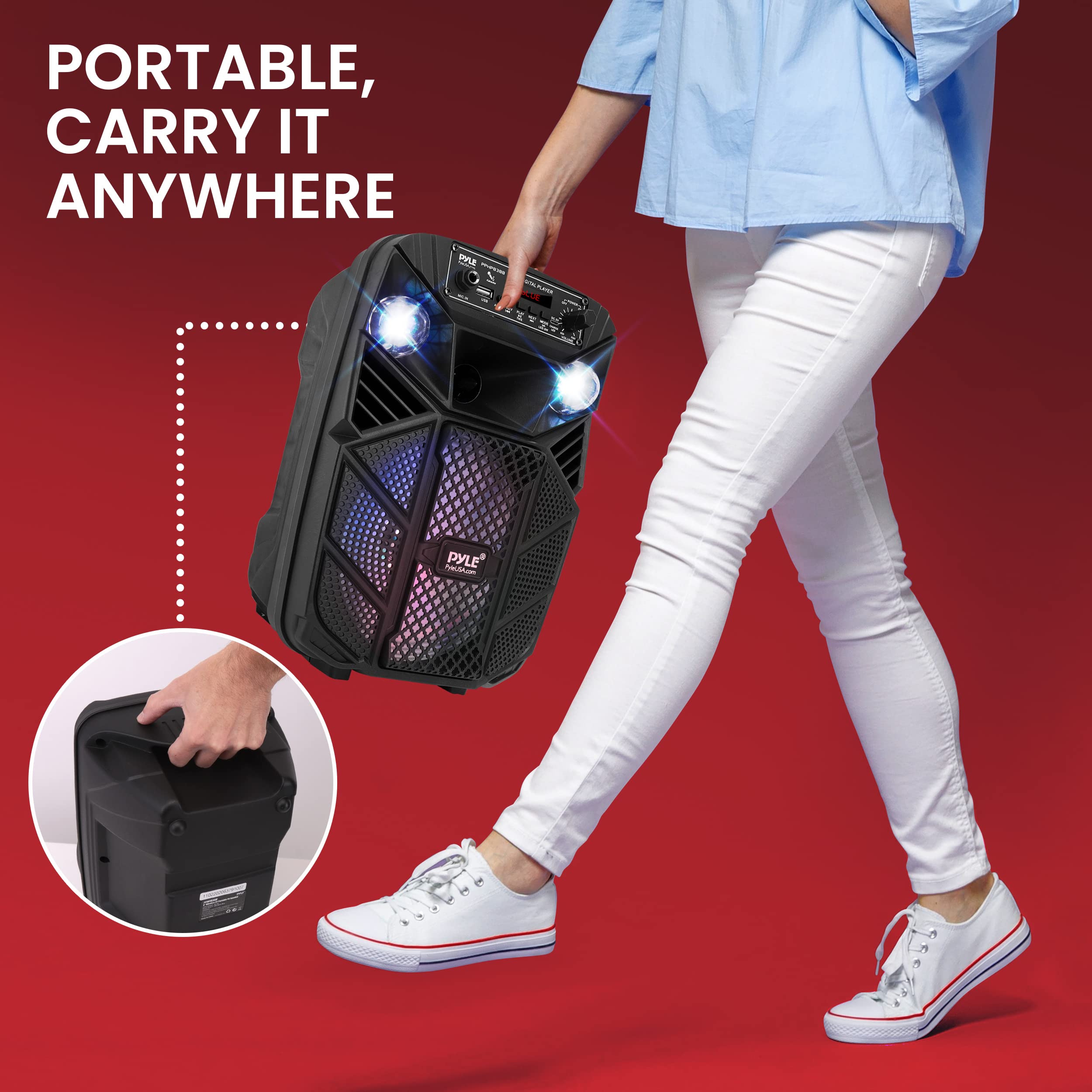 Pyle Bluetooth PA Speaker System - 300W Rechargeable Outdoor Bluetooth Speaker Portable PA System w/ 8β Subwoofer 1β Tweeter, Microphone in, MP3/USB, Radio, Remote - Pyle PPHP838B, Black