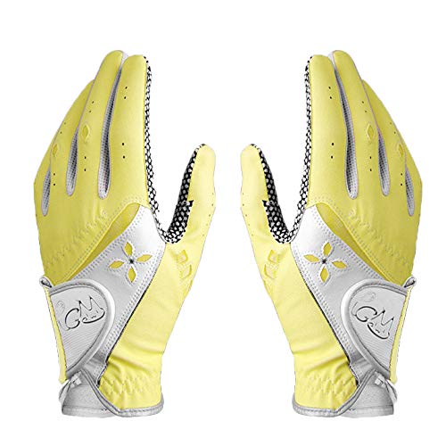 PGM Women's Golf Glove One Pair, Improved Grip System, Cool and Comfortable (Yellow, 20, L)