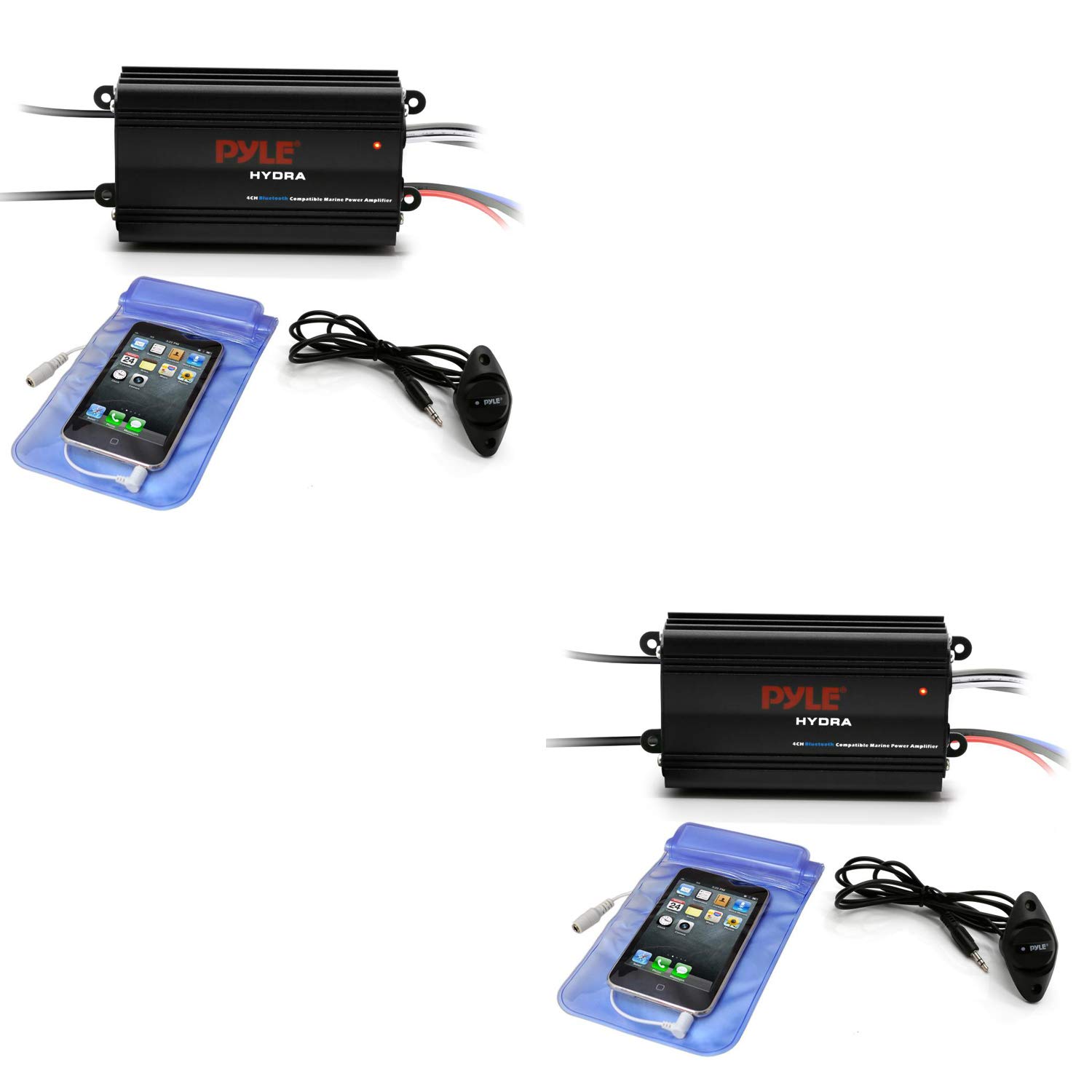 Pyle PLMRMB4CB Waterproof Bluetooth 200 Watt 4 Channel Marine Power Audio Amplifier System for Off Road Vehicles & Watercraft Boats (2 Pack)