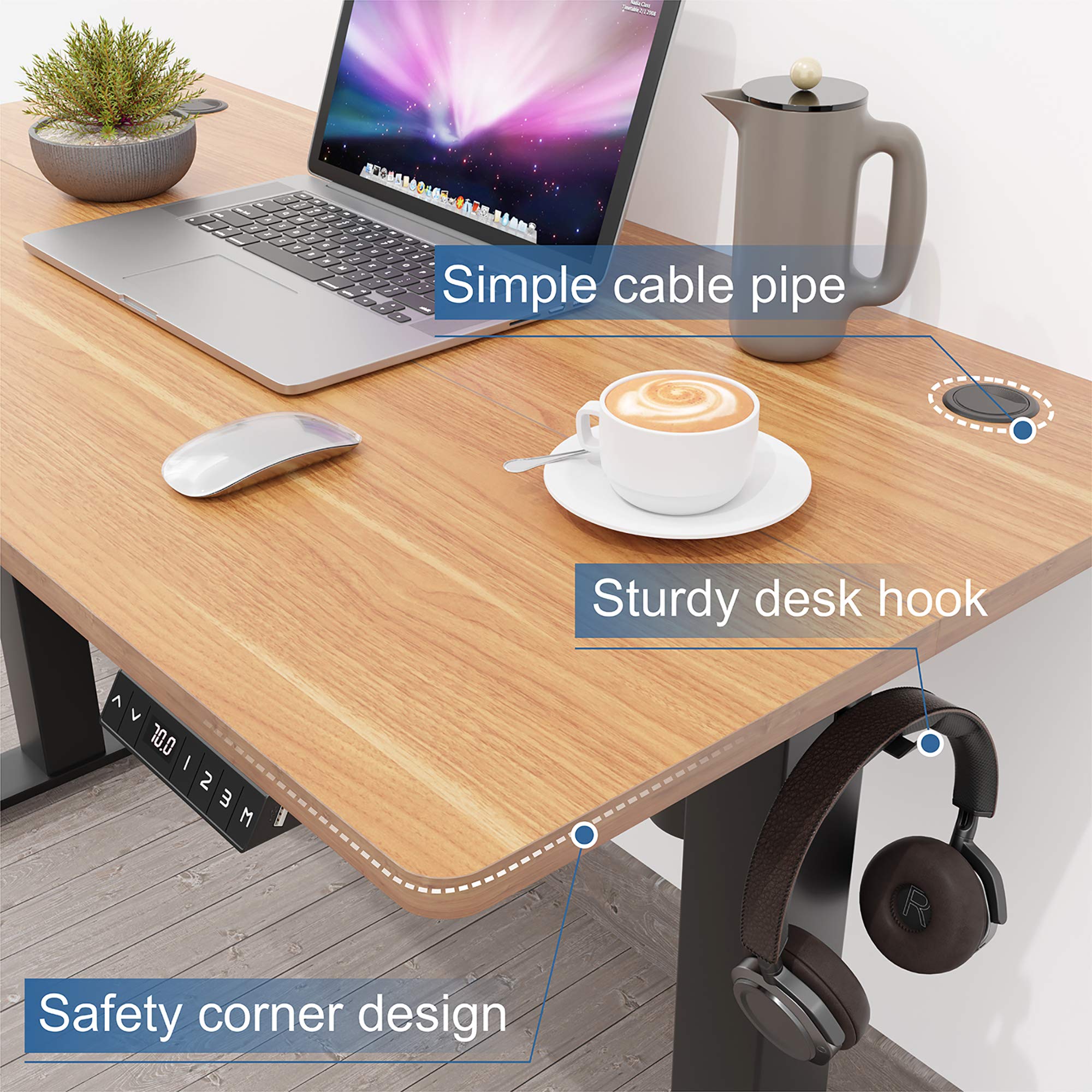 Shintenchi Electric Standing Desk, 48 x 24 Inch Height Adjustable Sit Stand Desk Morder Home Office Stand Up Desk Computer Work Station with Splice Board, (Black Frame + Bamboo Top)