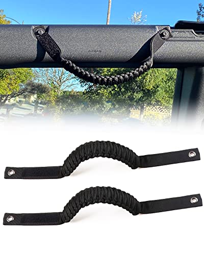 sukemichi for Bronco Grab Handles, Paracord Roll Bar Grab Handles for 2021 2022 2023 2024 Ford Bronco Accessories 4 Door 2 Door, Black, 2 Pack