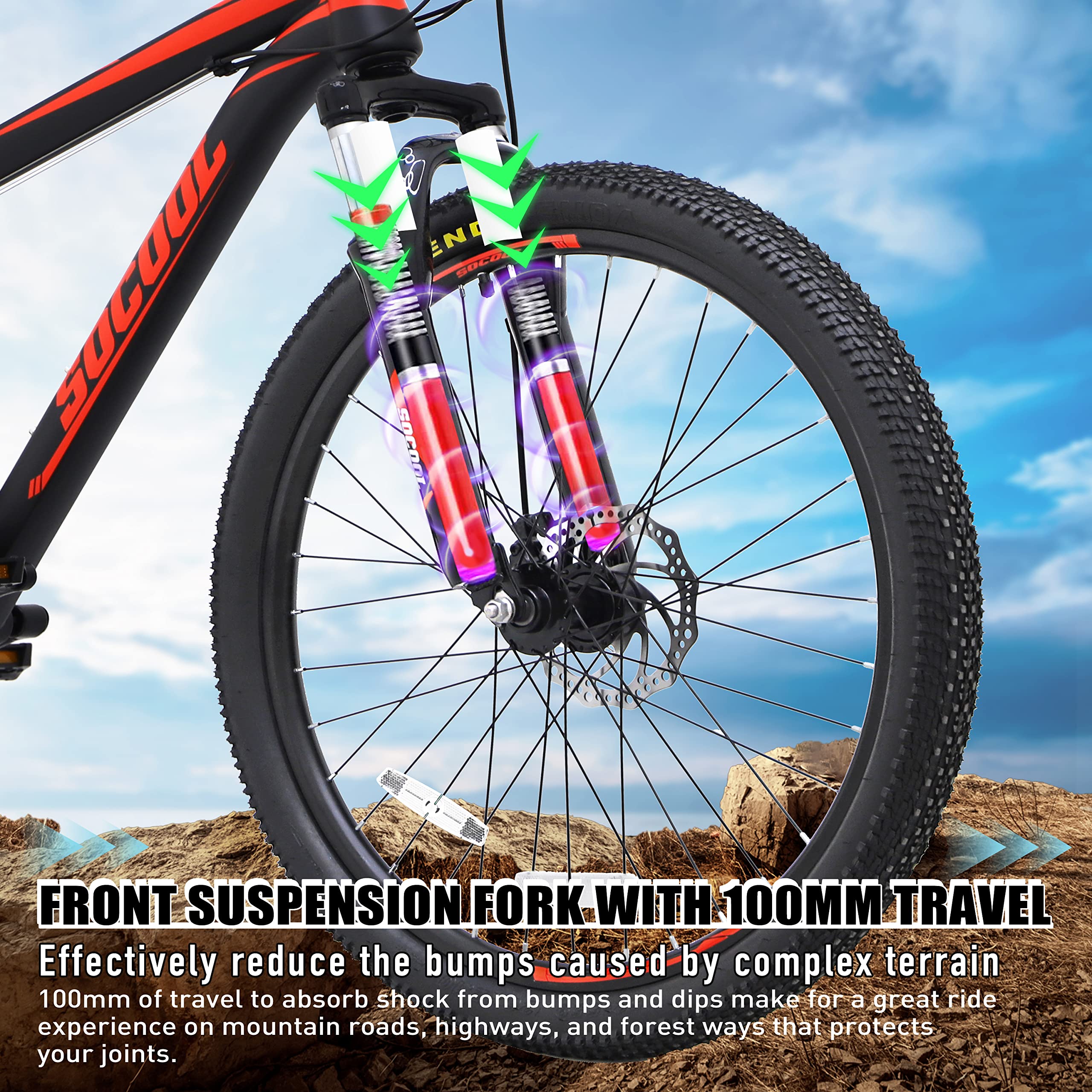 SOCOOL Mountain Bikes, 26 inch Mountain Bikes Bicycles for Men Women