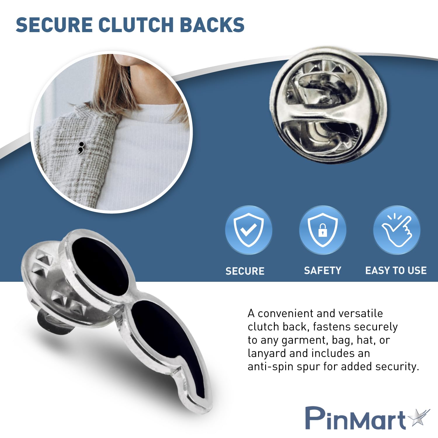 PinMart Semicolon Mental Health Awareness Pin β Silver Plated Black Enamal Lapel Pin for Suicide Awareness and Prevention - Secure Clutch Back for Hats, Scarves and Backpacks