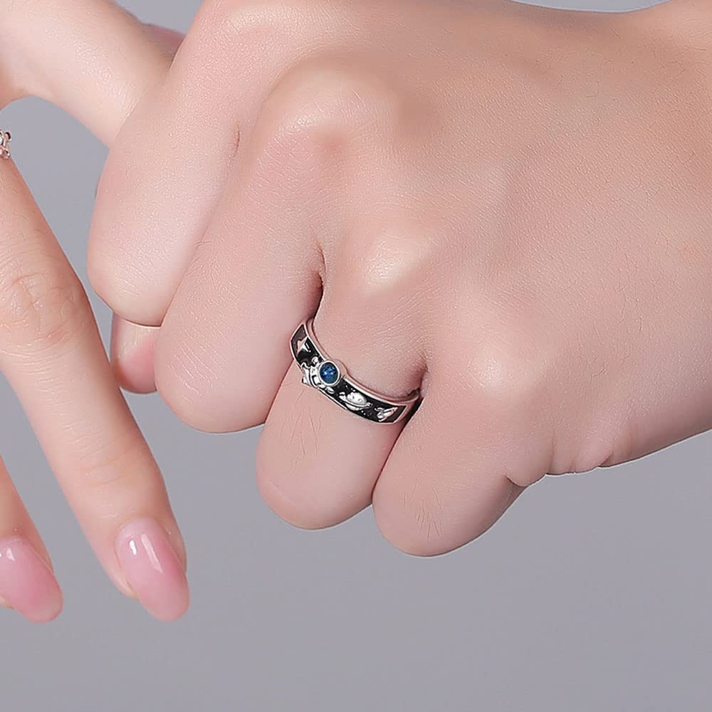 通用 Astronaut Couple Ring Fashion Creative Spaceman Ring Personality Open Ring Gift (B)
