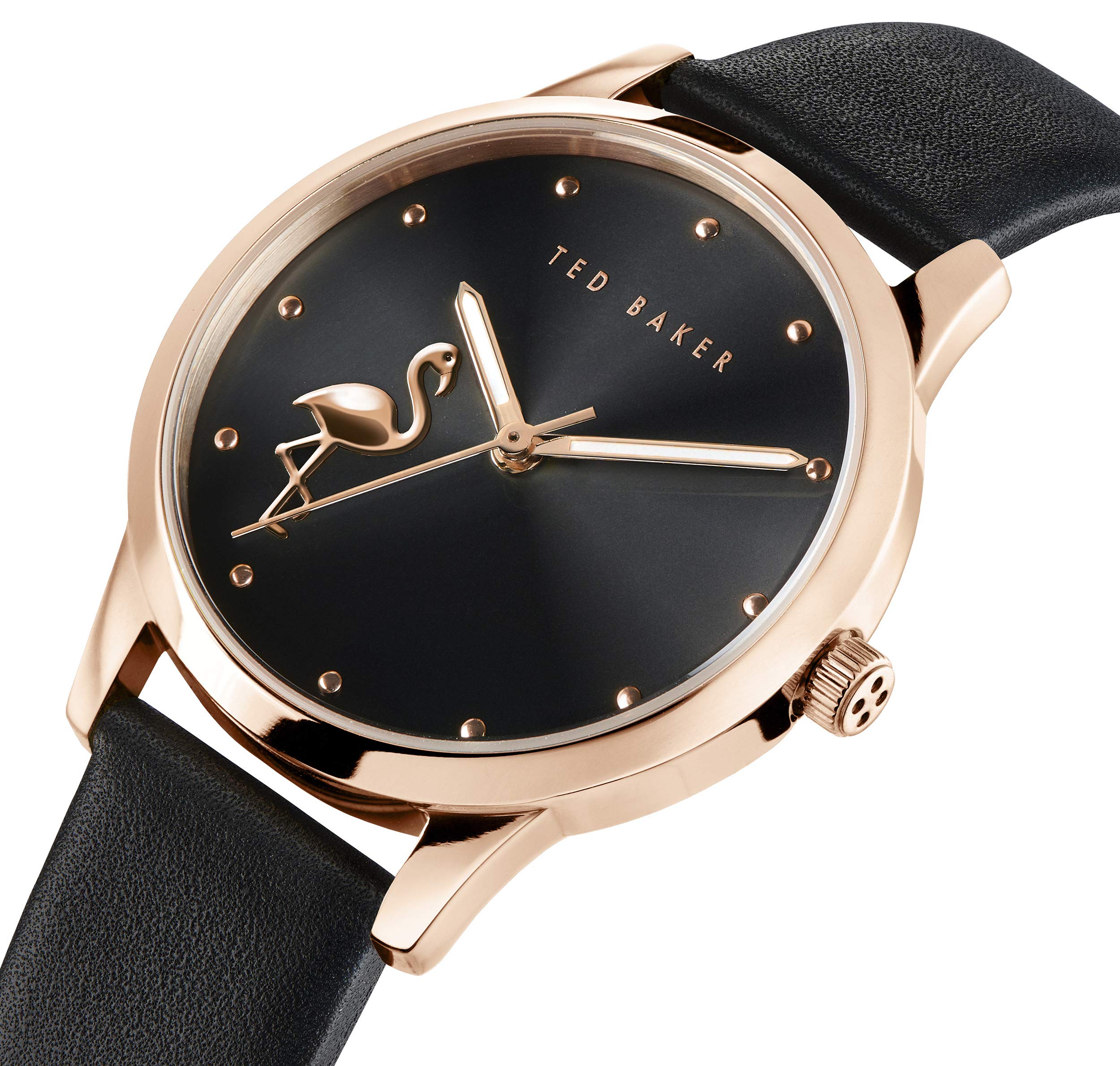 Ted Baker Fitzrovia Flamingo Ladies Black Leather Strap Watch (Model: BKPFZF0099I)