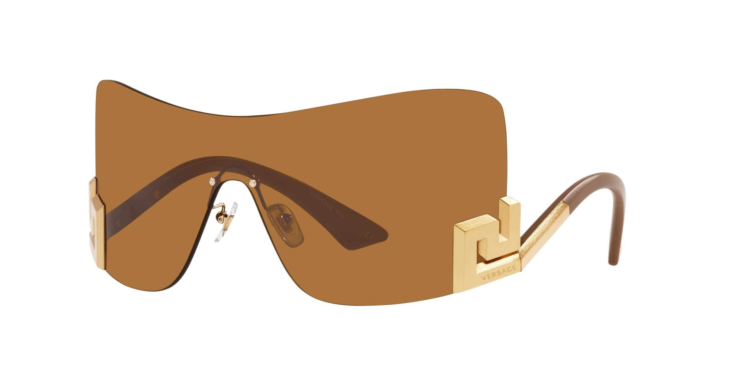 Versace Woman Sunglasses Shiny Cream Horn Frame, Dark Grey Mirror Gold Lenses, 0MM