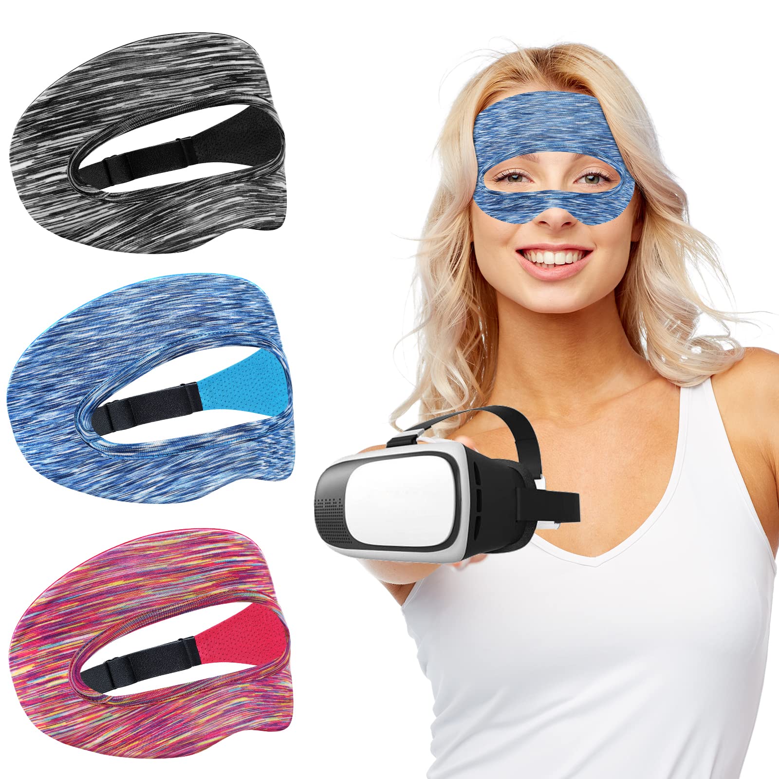 VR Mask Sweat Band for Oculus Go Quest 2, Adjustable Sweat Guard for VR Headset, Breathable VR Mask Eye Face Cover, Sweat Absorber for VR HMD Padding Use for Workouts Protect Facial Skin (3Pcs)