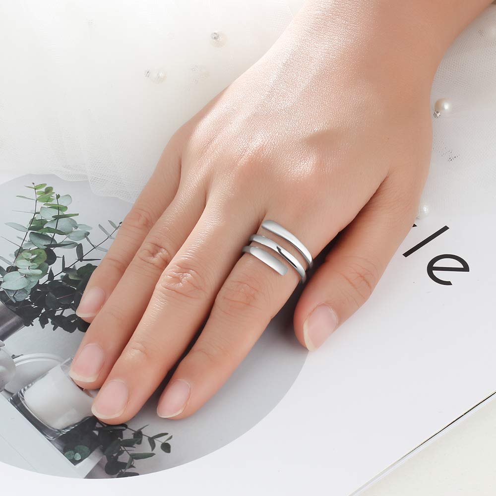 Personalized BFF Wrap Rings Free Engraving 2 Name Rings for Women Adjustable Couple Rings Promise Rings (silver)
