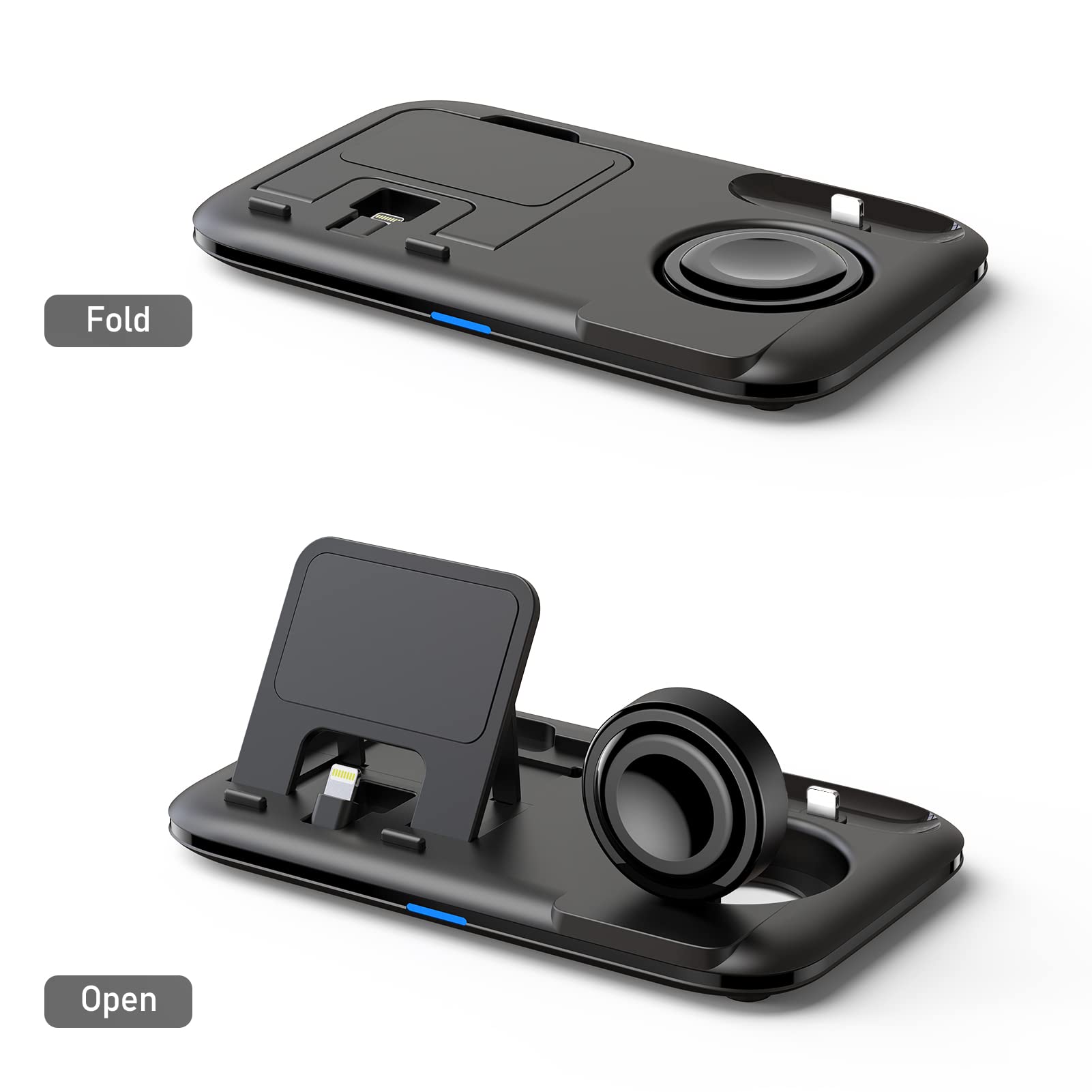 OLEBR 3 in 1 Charging Station for Multiple Devices Apple Bedside Charging Stand for iPhone and Apple Watch 7/6/SE/5/4/3/2/1 Charging Dock for AirPods Pro/3/2/1 (with 12W Fast Charger) Black