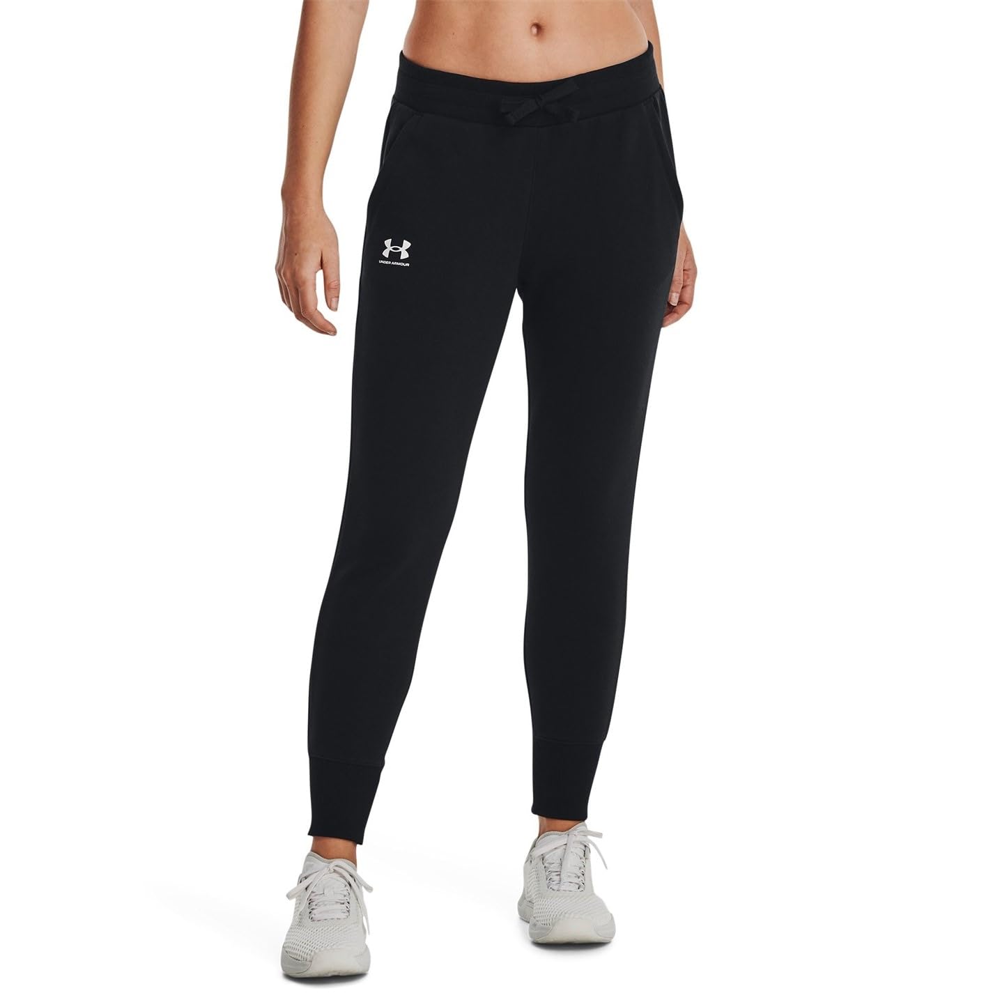 Under Armour Women's Rival Fleece Joggers(Black/Black/White, Small)