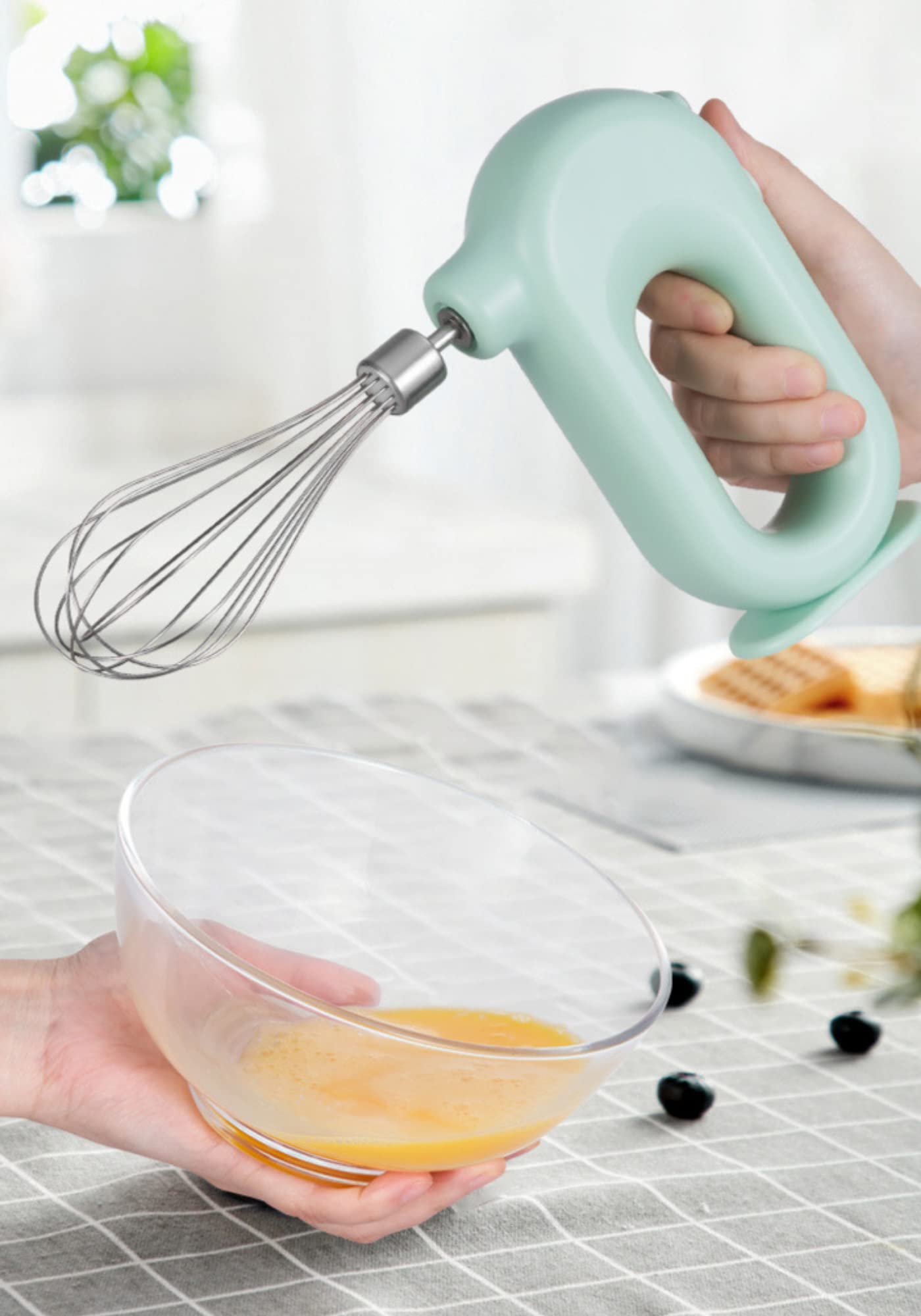 Wynboop MINI Household Cordless Electric Hand Mixer,USB Rechargable Handheld Egg Beater with 2 Detachable Stir Whisks 4 Speed Modes,Baking At Home For Kitchen,Lightweight Portable(Green)