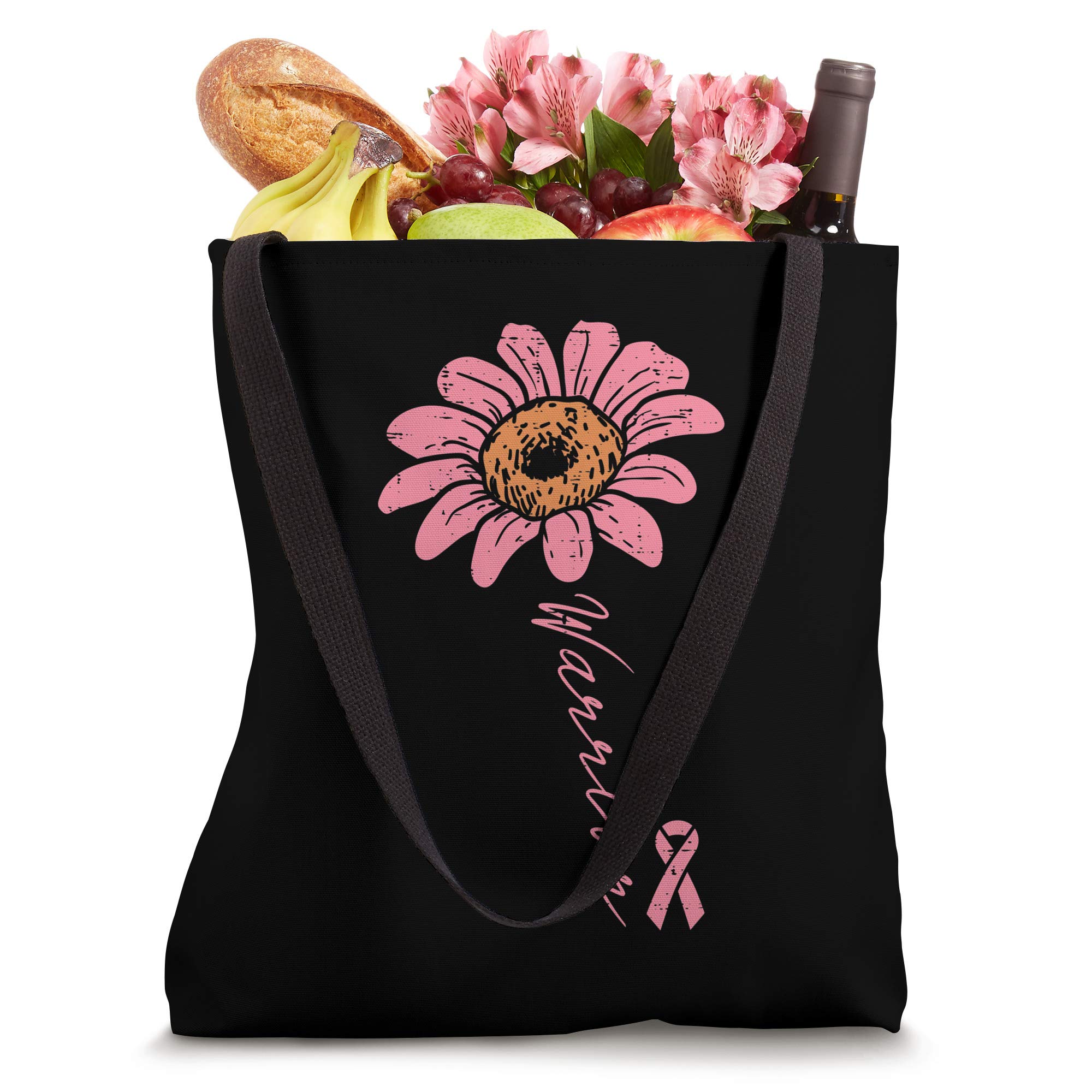 Sunflower Warrior Pink Ribbon Breast Cancer Awareness Women Tote Bag