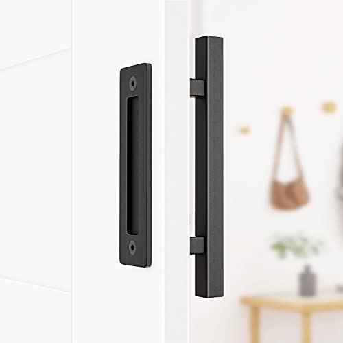 WINSOON Square 12" Sliding Barn Door Handles Pull Black 30in x 84 in Sliding Barn Door