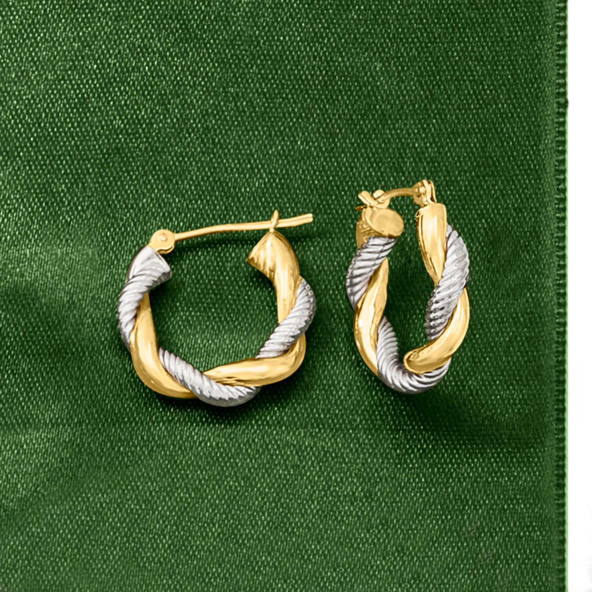 Ross-Simons 14kt 2-Tone Gold Twisted Hoop Earrings