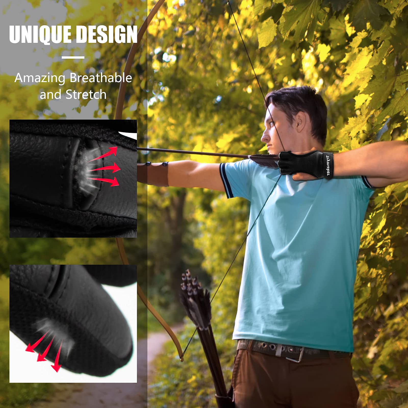 Trymaker Archery Glove,Protective Gloves for Recurve Bow and Compound Bow Men and Women,Finger Tab for Hunting Bow with Archery Equipment and Accessories,M,L,XL Size