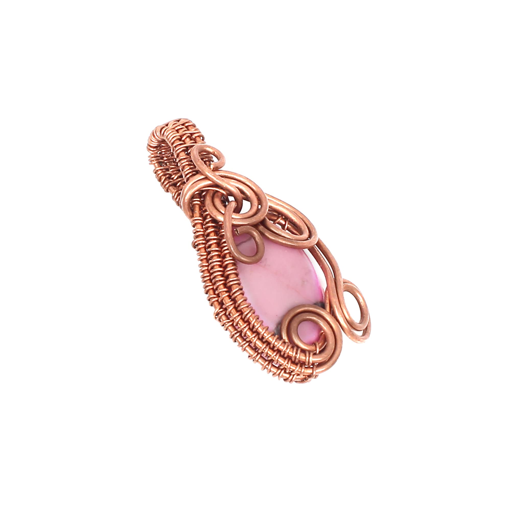 Wire Wrapped Copper Antique Jewelry Pink Jasper Pendant For Unisex