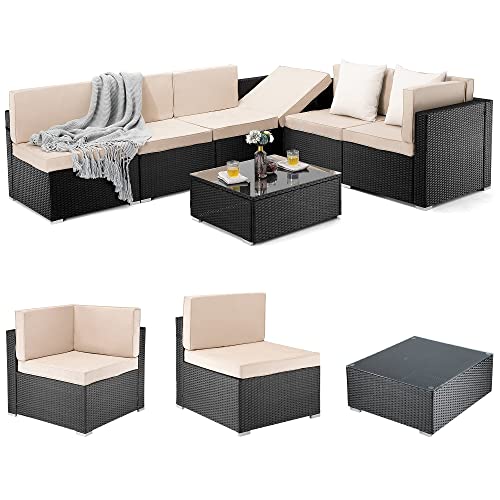 Pamapic 7 Pieces Outdoor Sectional Furniture,Wicker patio sectional furniture sets,All-Weather Rattan Sectional Sofa Conversation Set with Coffee Table and Washable Couch Cushions Covers