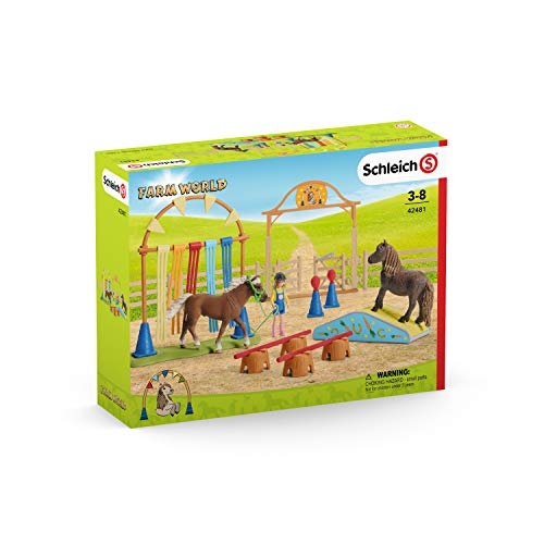 Schleich Farm World Pony Agility Training 41-piece Horse Playset for Kids Ages 3-8 , Brown