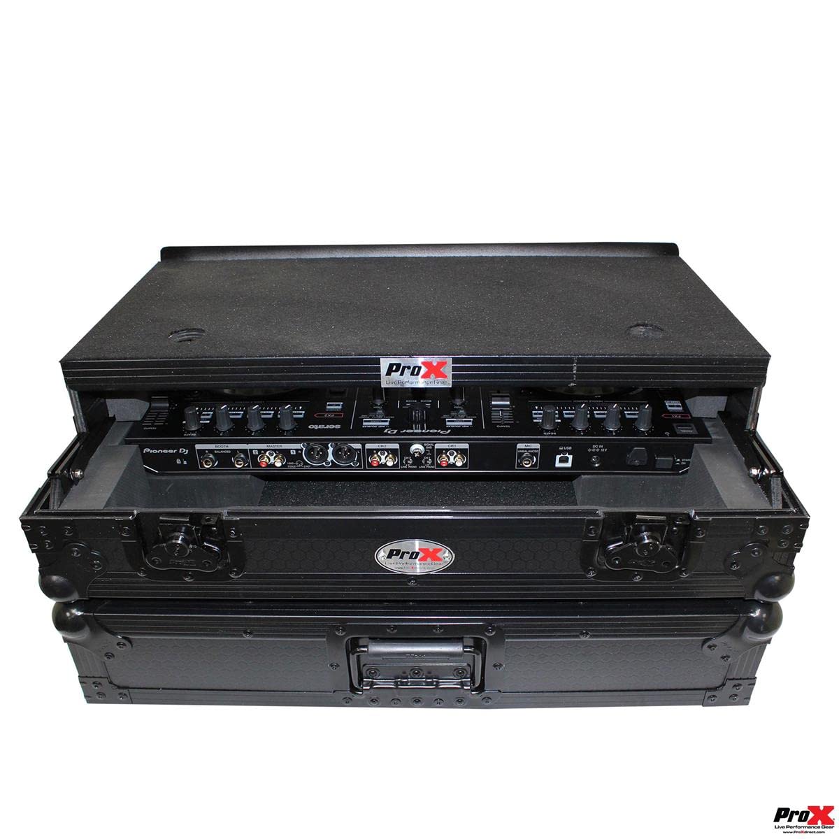 ProX Live Performance Gear XS-DDJSR2LTBL LED ATA Flight Case For Pioneer DDJ-SR2 DJ Controller with Laptop Shelf and LED - Black