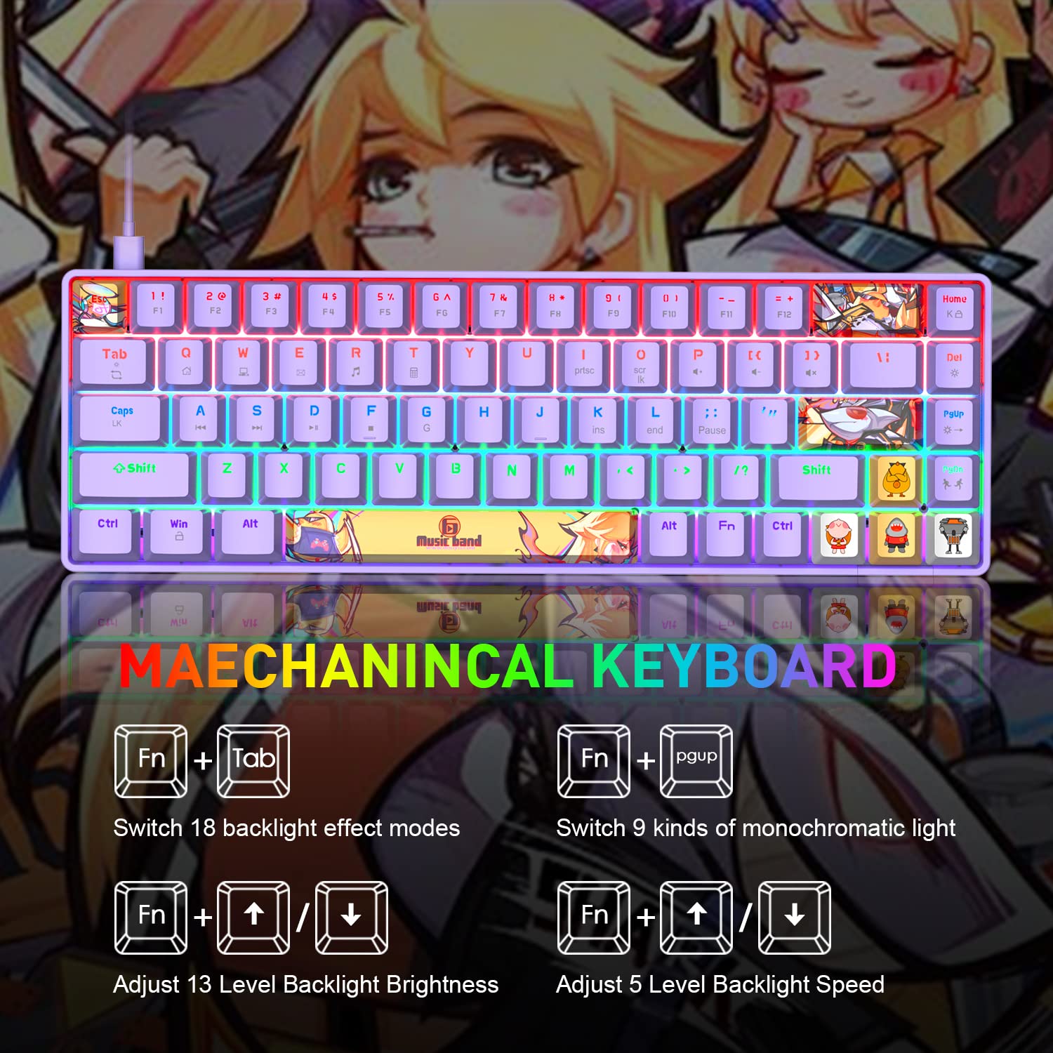 Portable 60% Mechanical Gaming Keyboard 18 Chroma RGB Backlit Ultra-Compact 68 Keys Dye Sublimation PBT Ergonomic Full Keys Anti-ghosting Compatible with PS4,PS5,PC,Gamers,Typist(Black/Brown Switch)