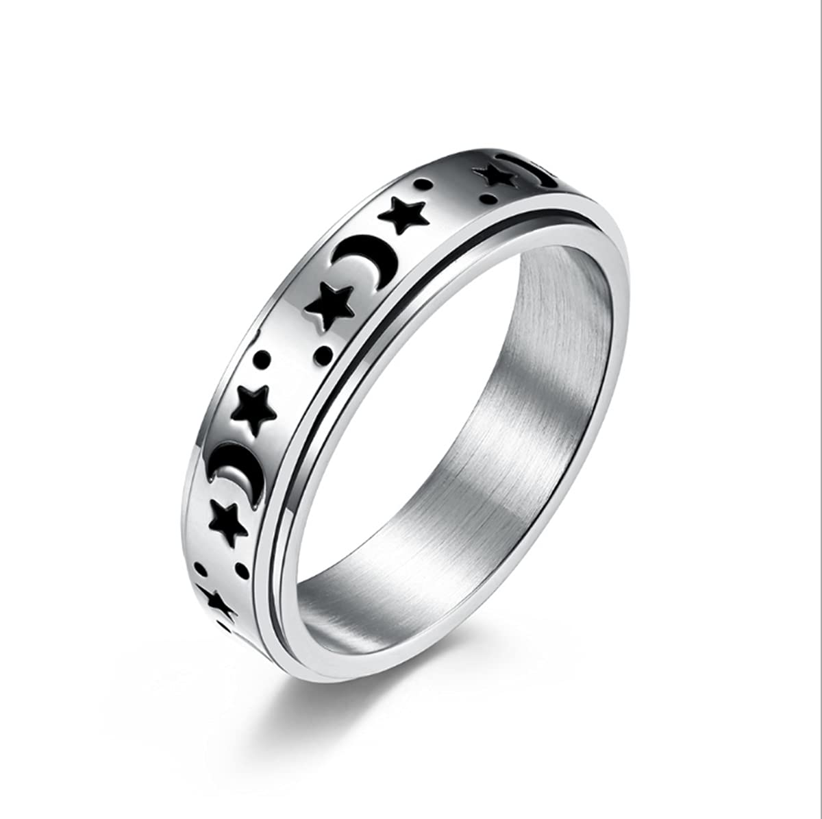 Stars and Moon Rotatable Titanium Steel Ring Ring Romantic Engagement Marriage Proposal