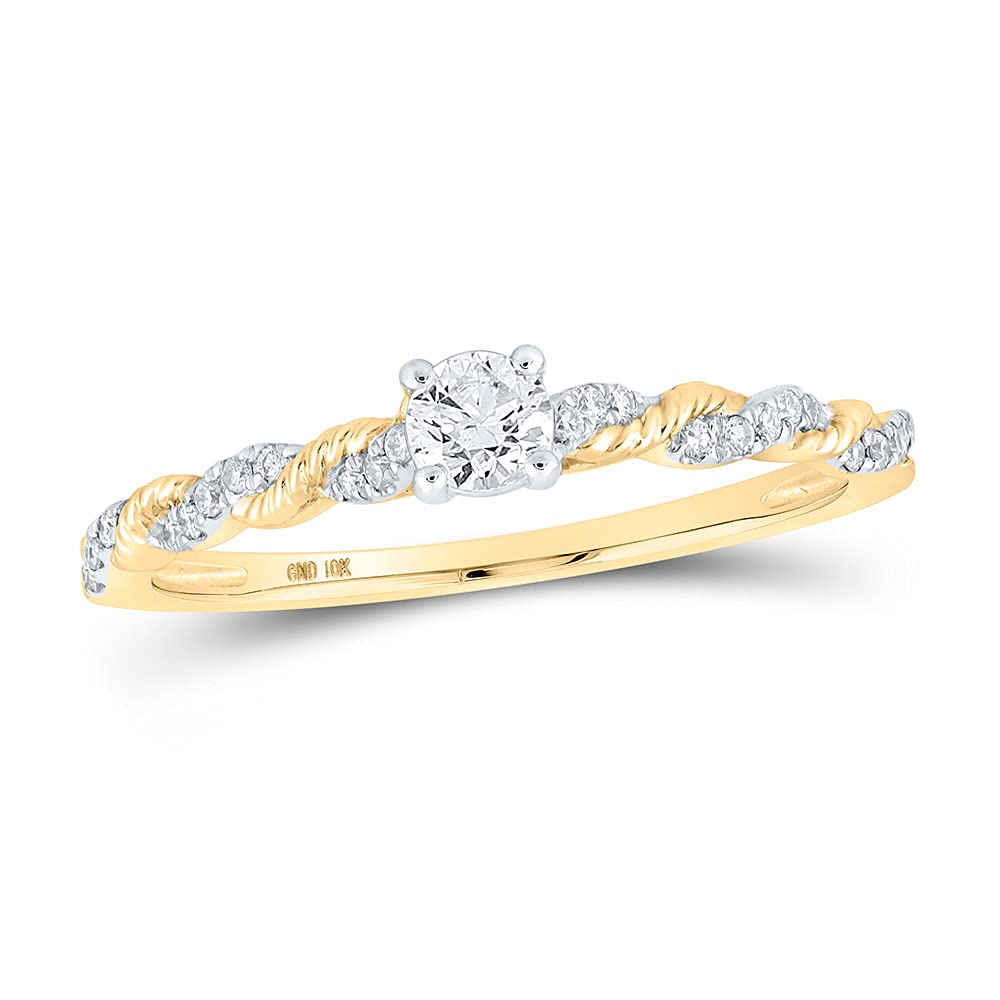 The Diamond Deal 10kt Yellow Gold Womens Round Diamond Rope Solitaire Ring 1/4 Cttw