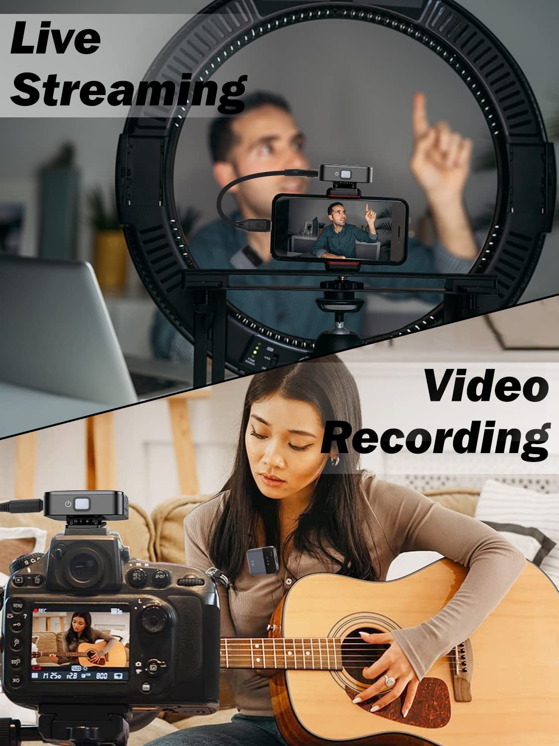 WIREN Wireless Lavalier Microphone System - Plug&Play Lapel Mic with Transmitter & Receiver, Compatible iPhone DSLR Cameras Camcorders Android Phones for Live Stream Zoom Video Recording Interview