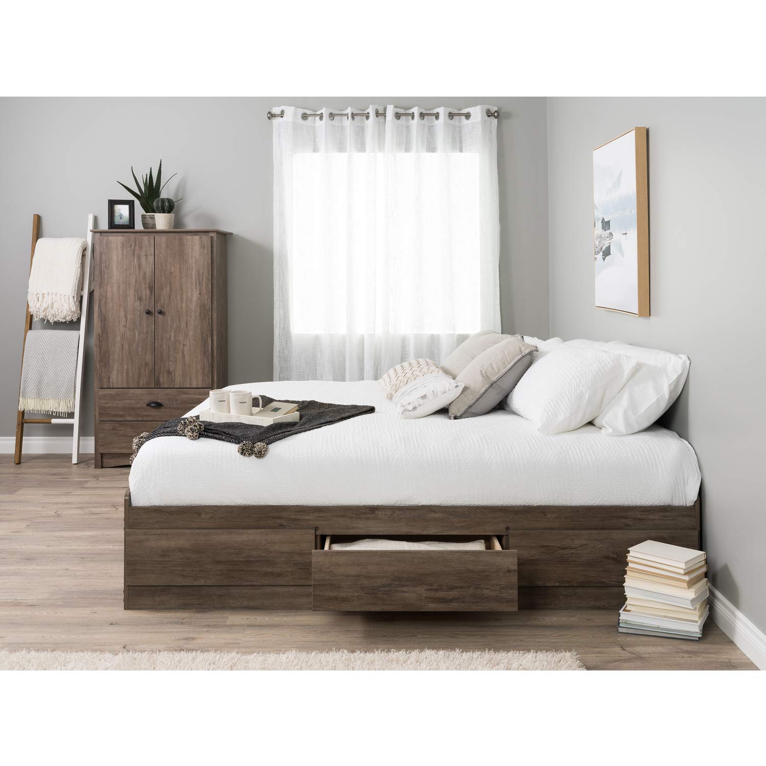 Prepac Mate's Queen 6-Drawer Minimalist Platform Storage Bed, Contemporary Queen Bed with Drawers 81.5" D x 63" W x 18.75" H, Drifted Gray, DBQ-6200-3K