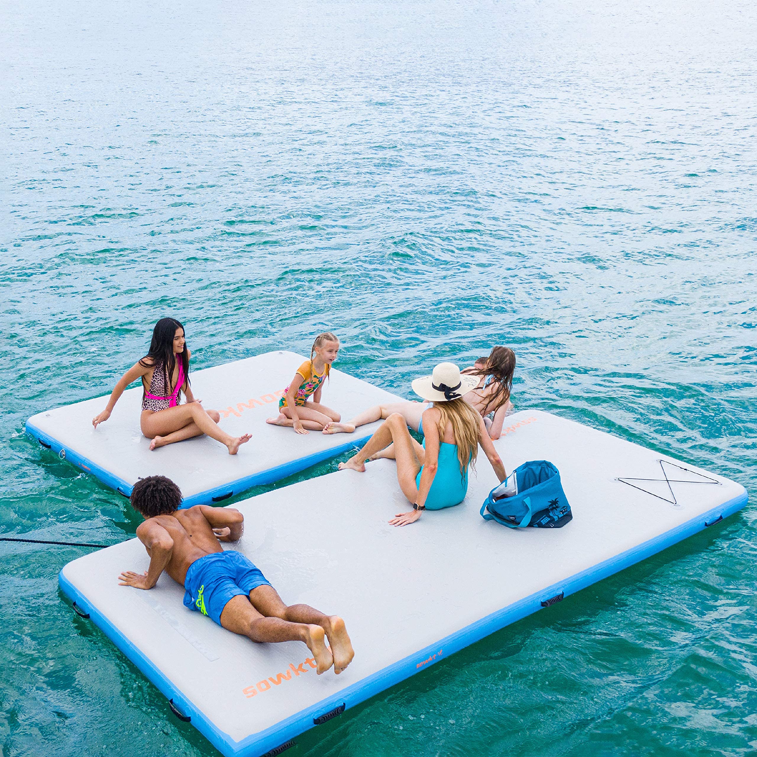 SOWKT Inflatable Floating Dock for Lakes - (6' x 8’) Large Floating Platform Lake Mat - Portable Inflatable Island - Inflatable Deck Floating Pad for Boats