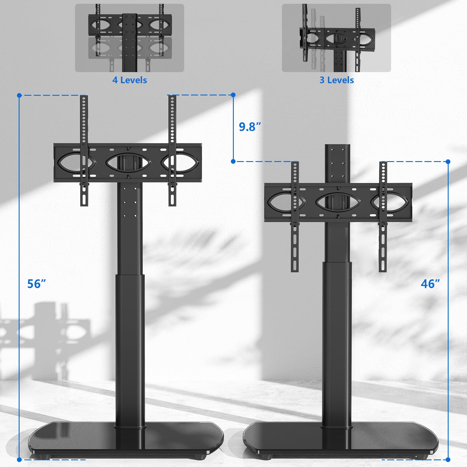 Rfiver Swivel TV Floor Stand with Mount for Apple TV/Roku Ultra, Universal for 32-65 Inch LCD LED Flat Screen, Height Adjustable TV Mount Stand with Shelf, Space Saving Corner TV Stand for Home Office