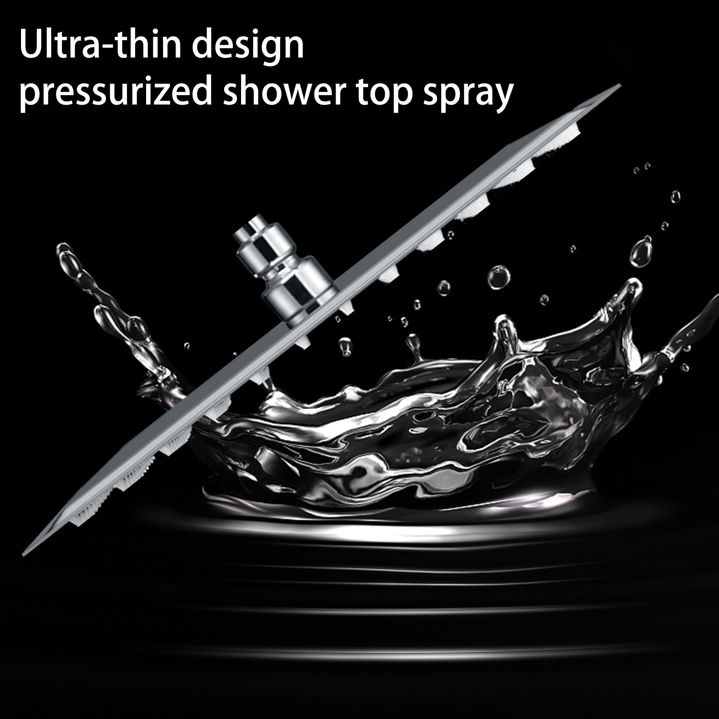Rain Shower Head, 8 Inches Rainfall Shower Head Square, Stainless Steel Bathroom Waterfall Showerhead High Pressure, Overhead Flat Bath Big Shower Replacement Head, Chrome Finsh