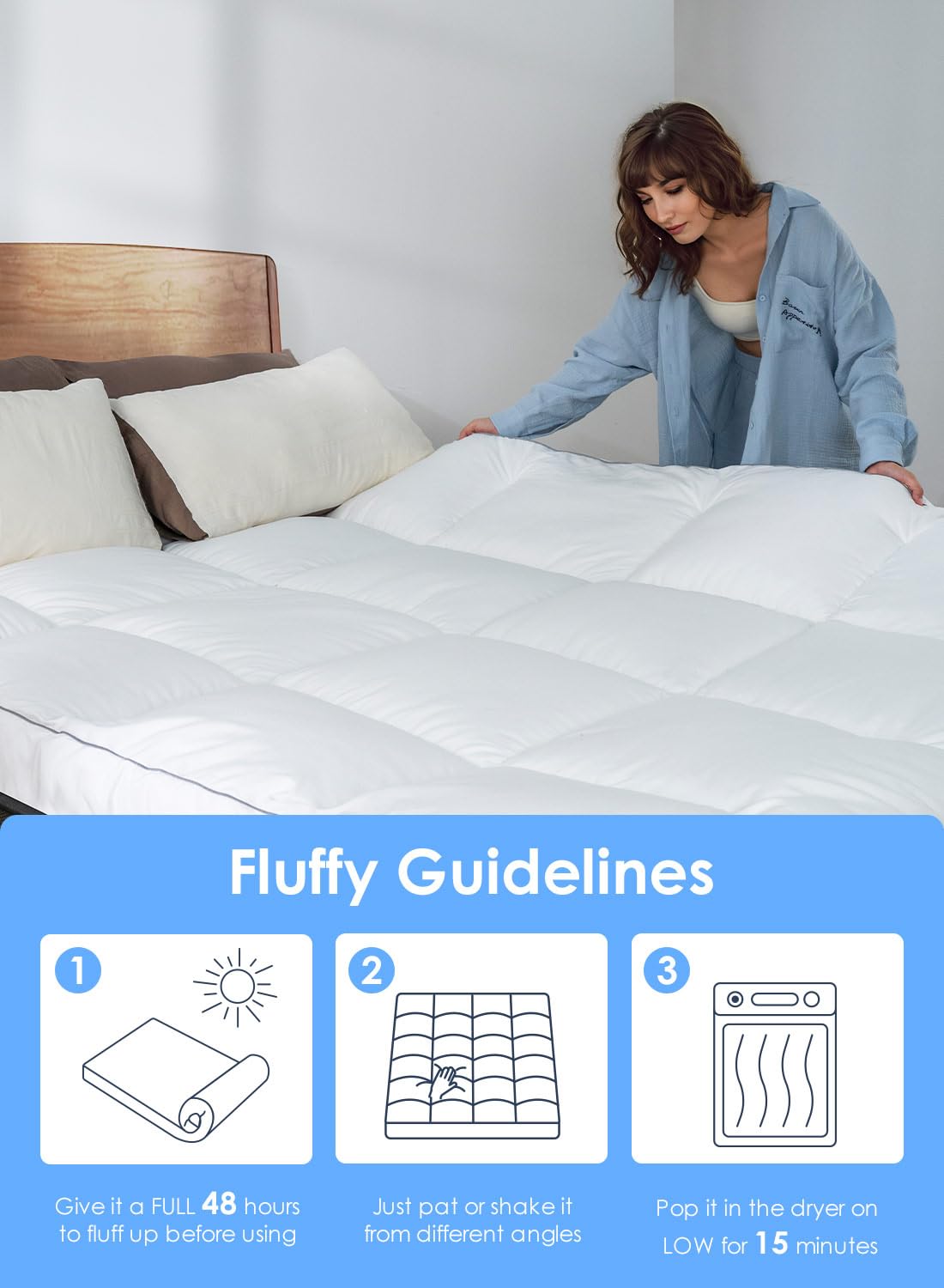 QUEEN ROSE Mattress Topper King, Extra Soft Pillow Top King Mattress Topper, Cooling Thick Plush Bed Topper Snow Down Alternative, Baffle Box White, for Back Pain Relief