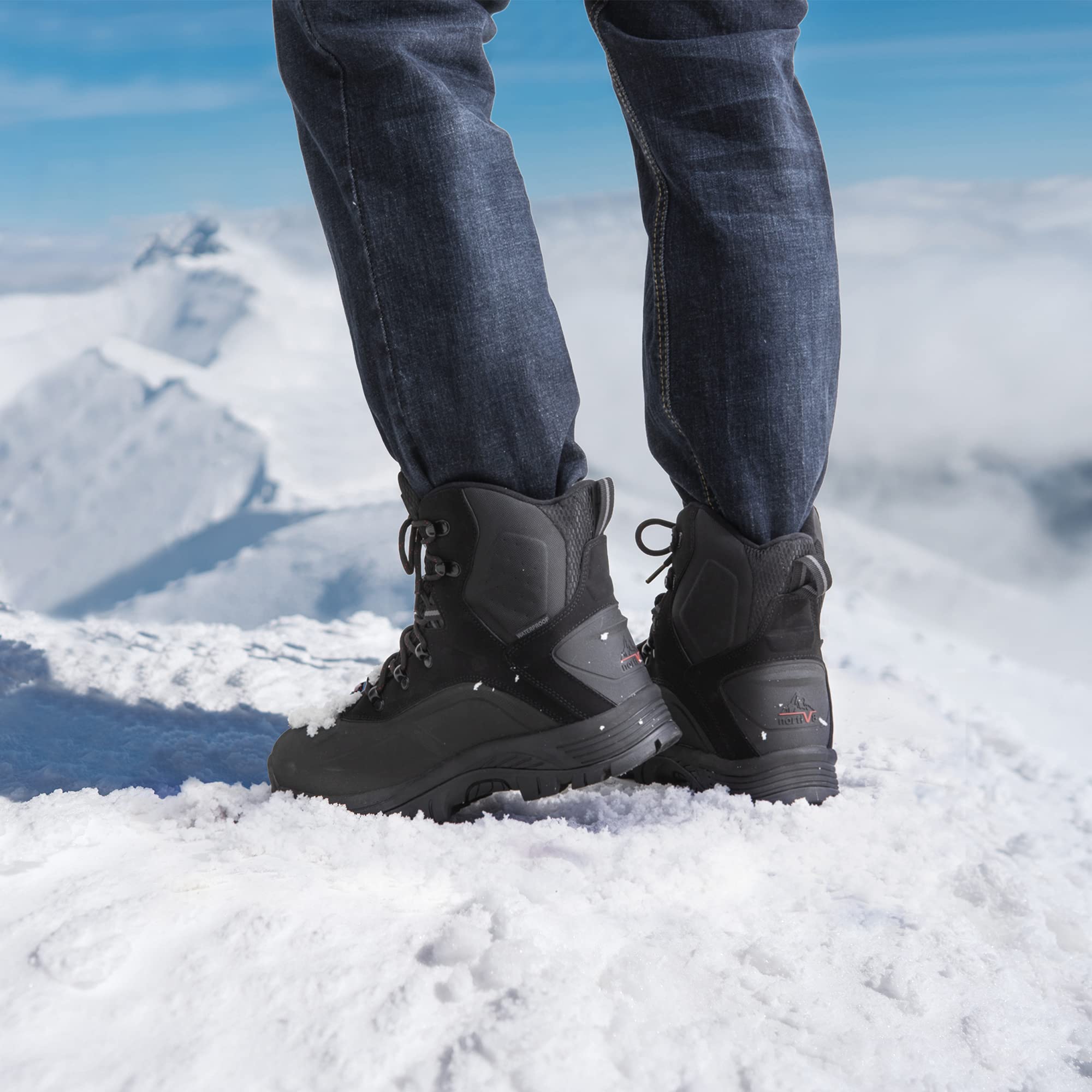 NORTIV 8 Men's 180411 Black Insulated Waterproof Construction Hiking Winter Snow Boots Size 10 M US