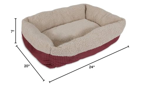 Petmate Aspen Pet 80136 Self Warming Rectangular Lounger For Pets, 24" x 20", Warm Spice With Creme, Barn Red/Cream