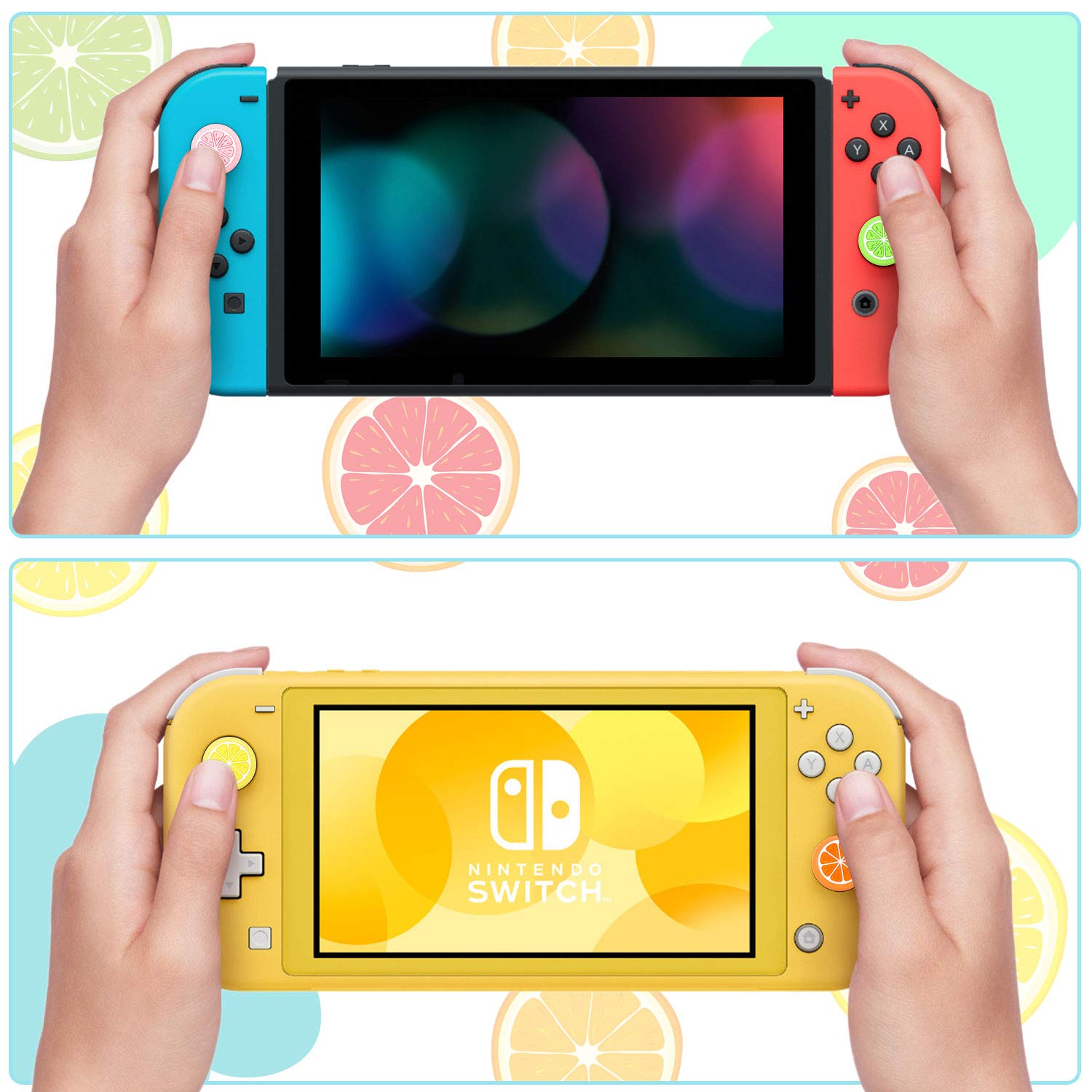 Sunmind 16 Pieces Replacement Cute Fruit Lemon Design Thumb Grip Caps Thumb Grips Analog Stick Cover Joystick Cap Cover Compatible with Nintendo Switch, Switch Lite and Joy-Con Controller