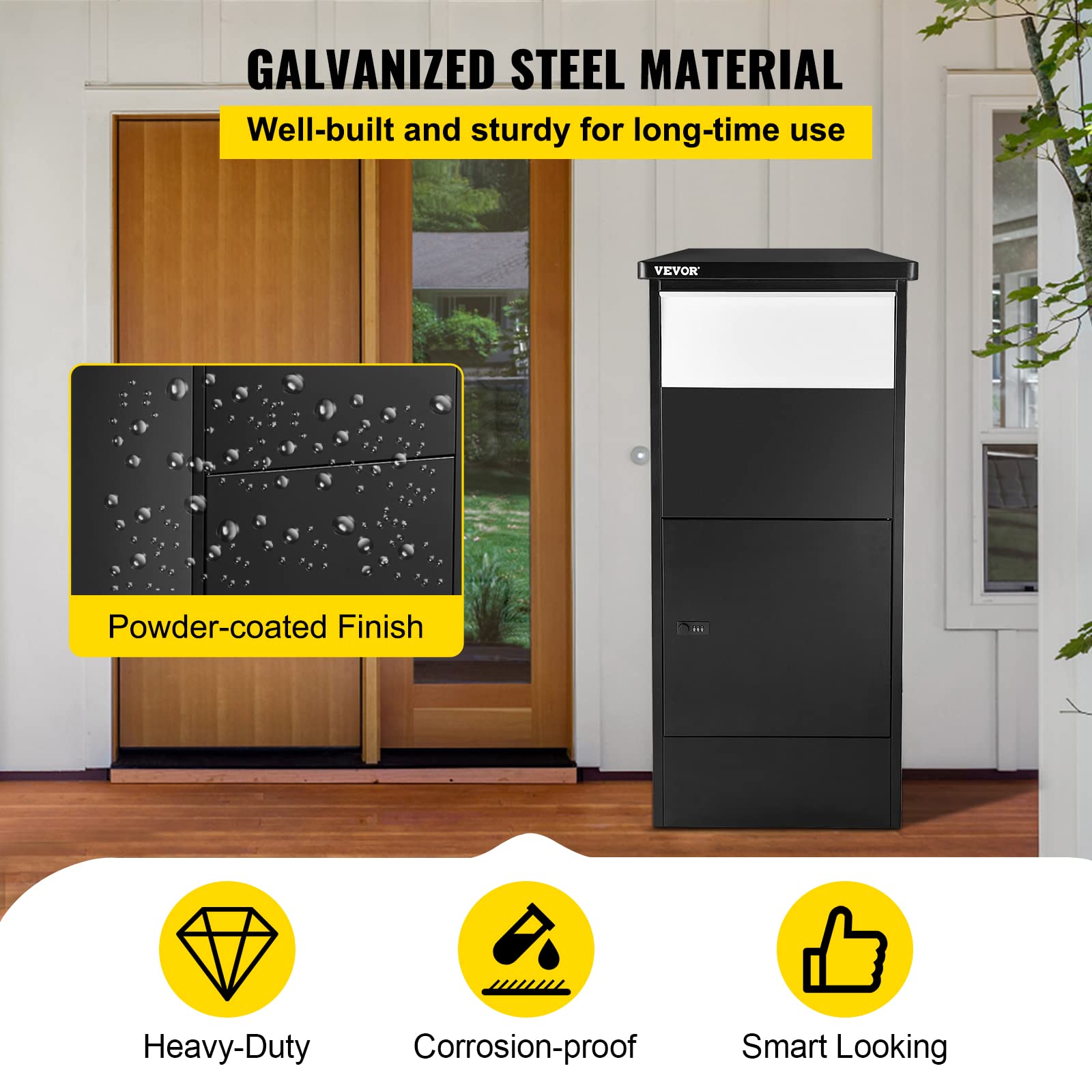 VEVOR Package Delivery Box, 18.9'' x 12'' x 44'', Galvanized Steel Parcel Mail Drop Box w/Code Lock & Mounting Hardware, for Outdoor Porch, Curbside, Large