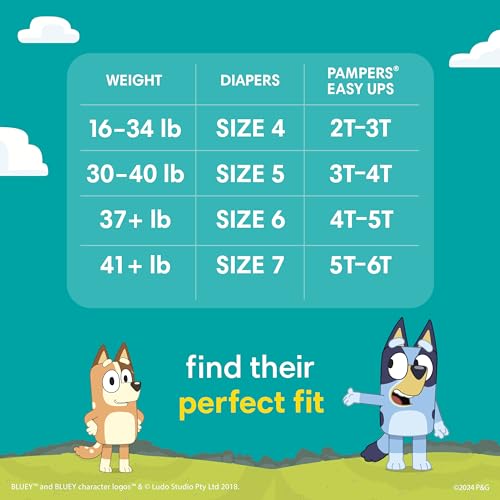 Pampers Easy Ups Boys & Girls Bluey Potty Training Pants - Size 4T-5T, 18 Count, Training Underwear (Packaging May Vary)