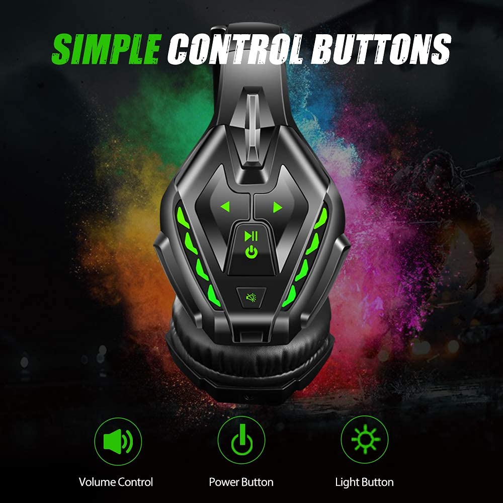 PHOINIKAS PS5 Gaming Headset for PS4, PC, Switch, Q10 Xbox One Headset with Stereo Sound, Detachable Mic, Wireless Bluetooth 5.3 Headphone only for Laptop/Phone/Tablet, 20H Battery (Green)