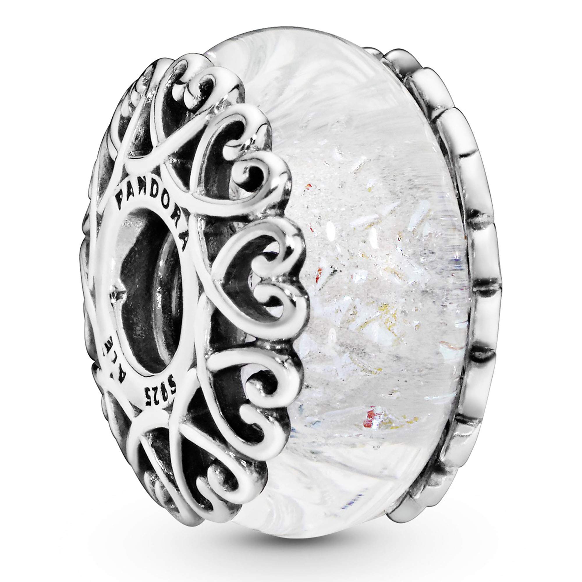 Pandora Jewelry Iridescent White Glass Sterling Silver Charm