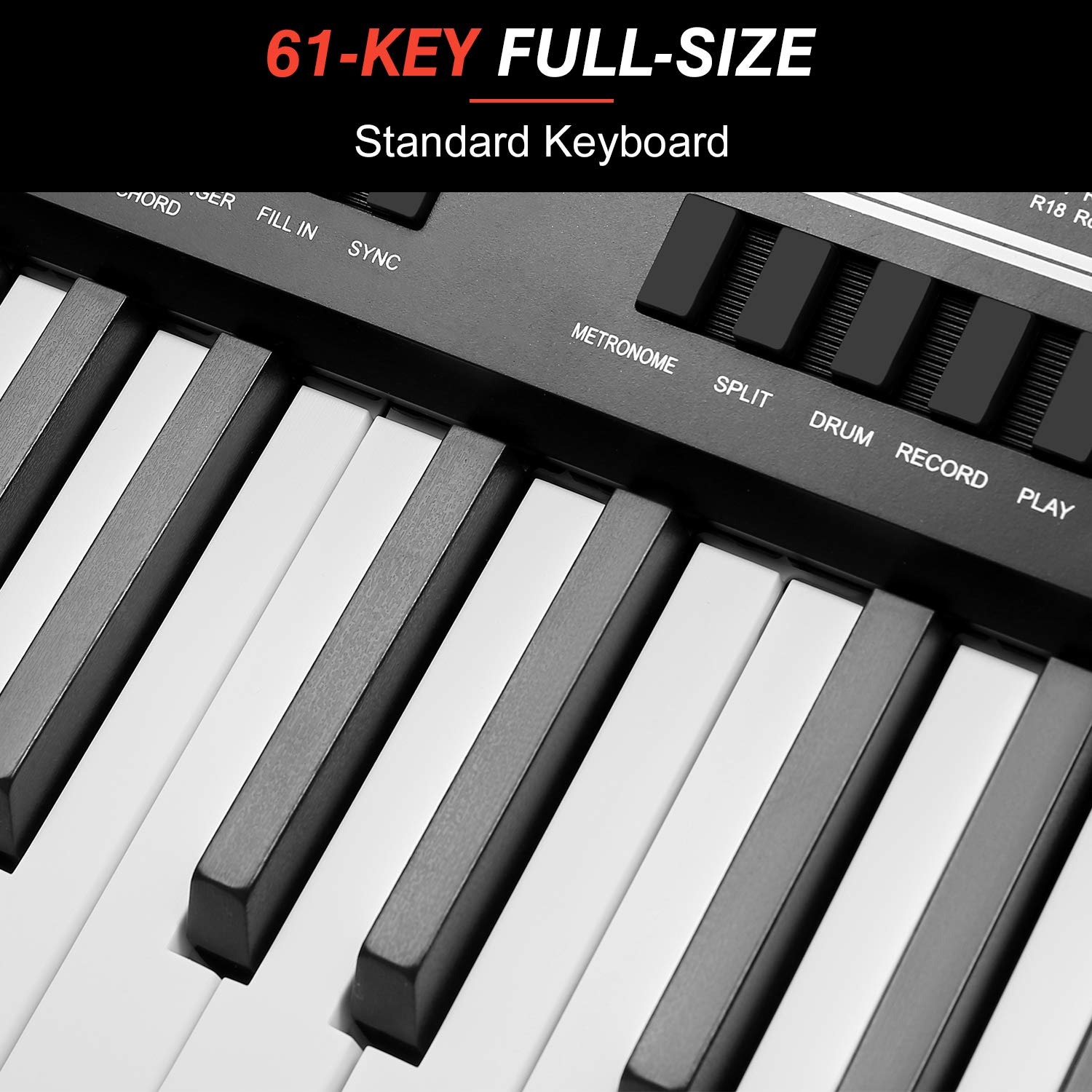 TENB 61 Keys Electronic Keyboard Portable, Educational Standard Piano Keys,Include a Music Stand, USB Cable,Microphone,Built-in Lithium Battery,Full-Size Keys for Beginners