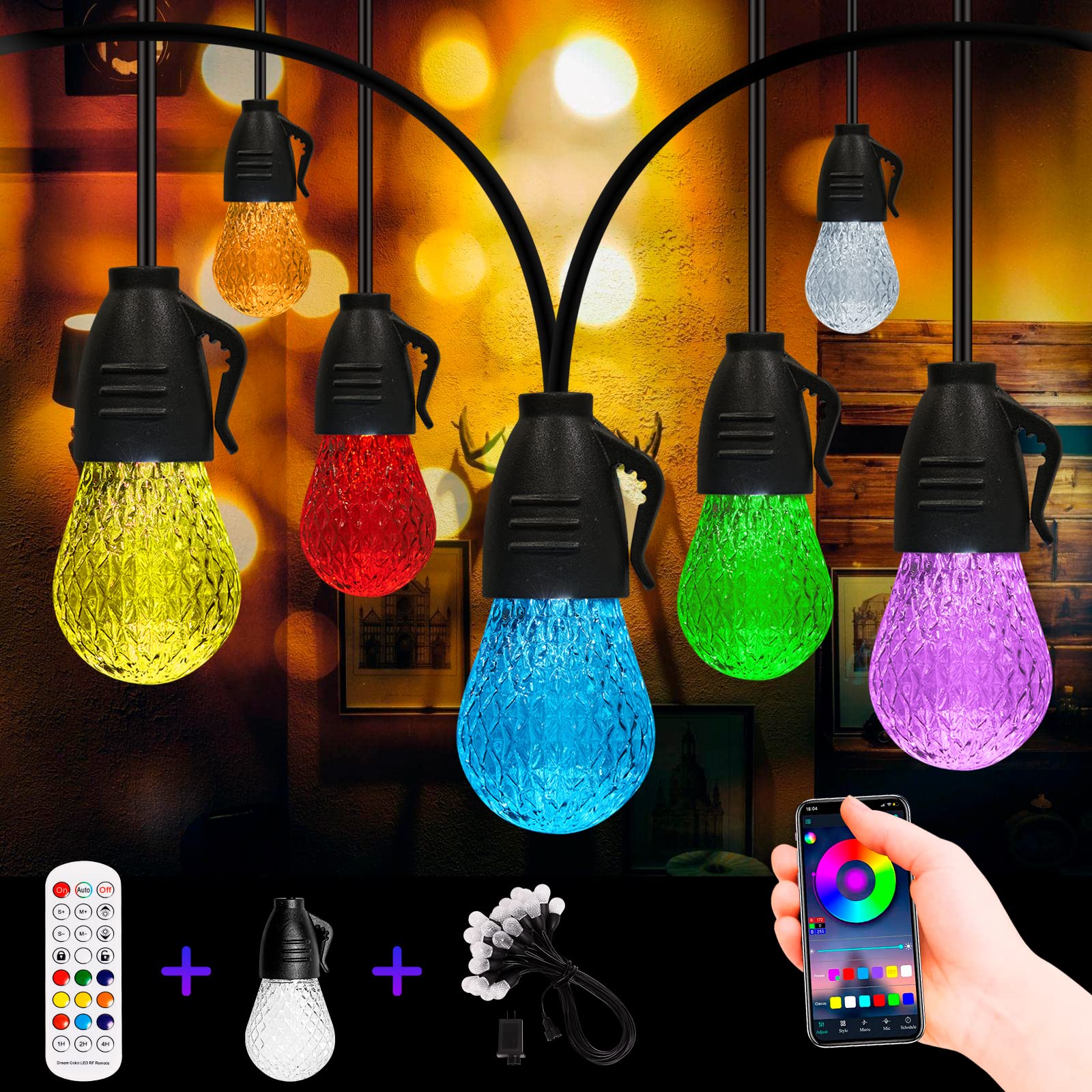 OuZong 49ft Outdoor String Lights, 1.5 Times Longer lifespan, Remote and App Control String Lights, Outdoor Lights for Patio Waterproof Connectable String Lights Indoor for Backyard
