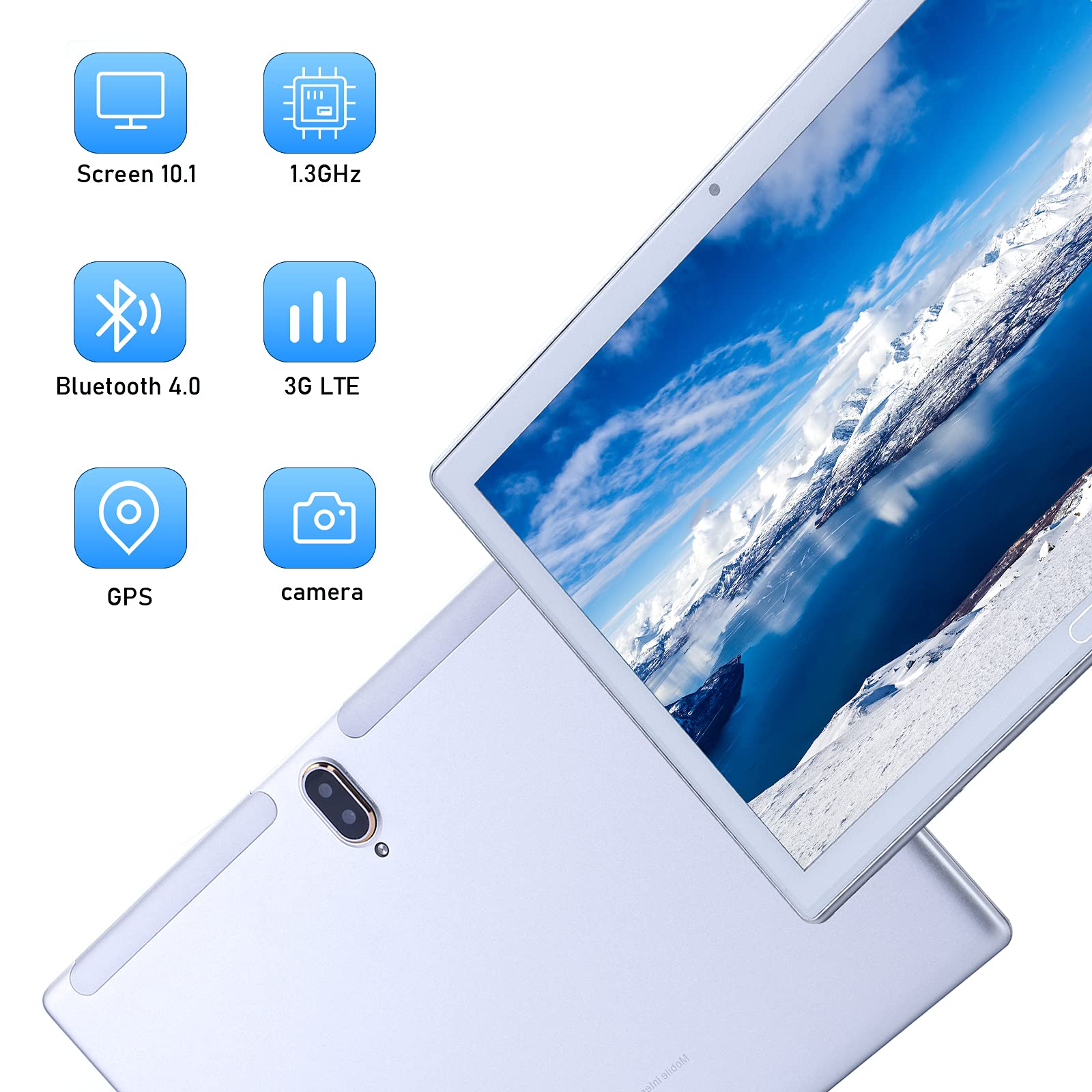 TABASTHER 10.1 inch Android 10 Metal Ultra-Thin Flat Panel Dual SIM Card Slot 2.5D Flat Glass Touch Screen 2GB RAM 32GB ROM 3G Phablet Built-in Bluetooth WiFi GPS Tablet with (Silver)