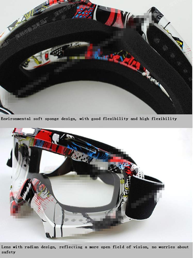 Runspeed Motorcycle Goggles, Motocross ATV Dirt Bike Ski Goggles Windproof Scratch Resistant Combat Goggles Adjustable UV Protective Safety Outdoor Glasses for Men Women (Graffiti, Rainbow)
