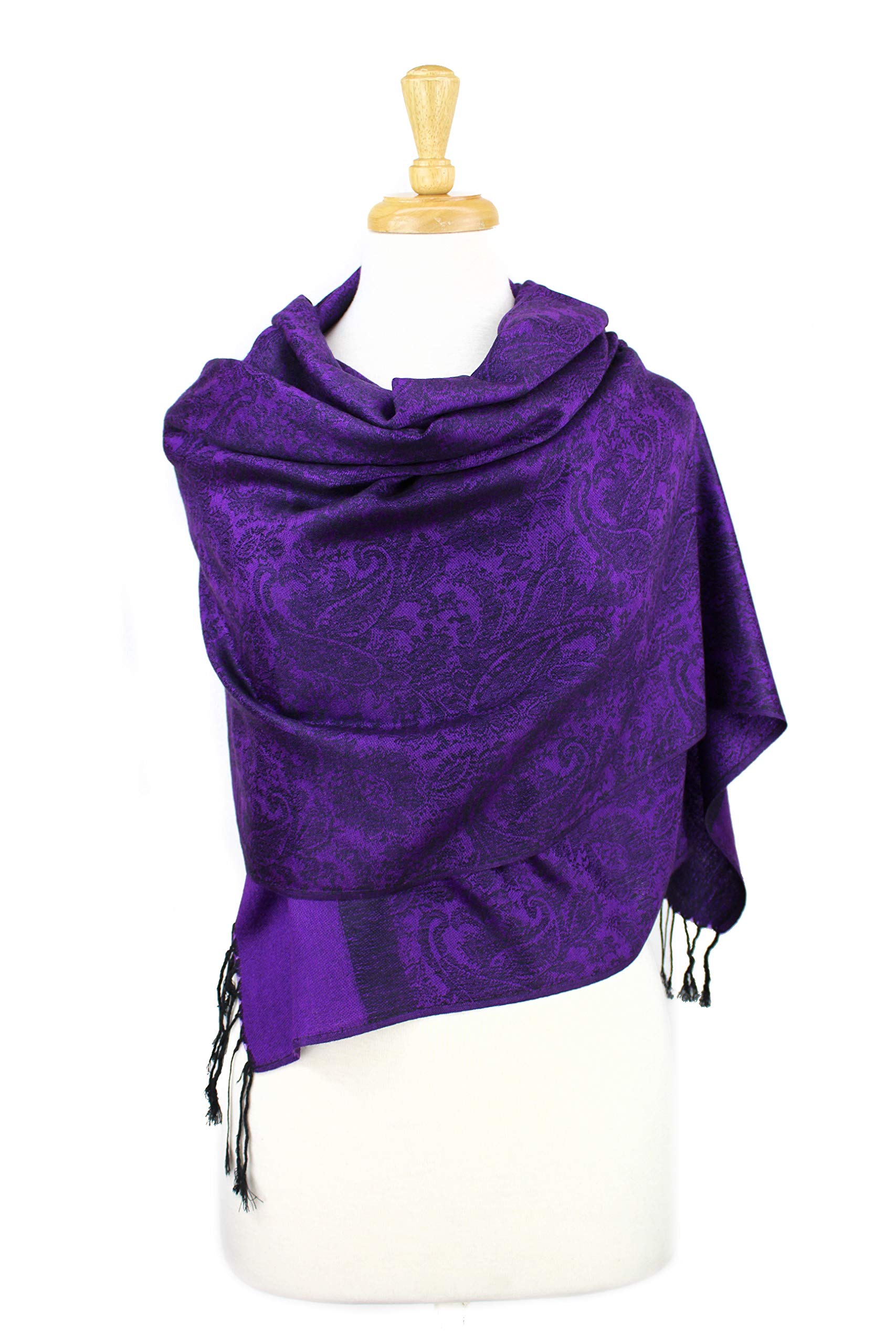 PASKMLNA Paisley Jacquard Pashmina Shawl Wrap Scarf Stole (Purple-black01872)