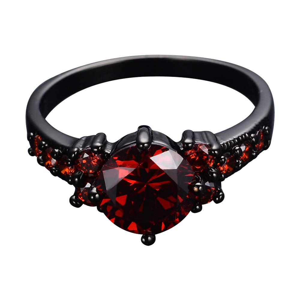 Red Round Garnet 925 Sterling Silver 18KT Black Gold Over Women's Wedding Wedding Engagement Ring For Womens