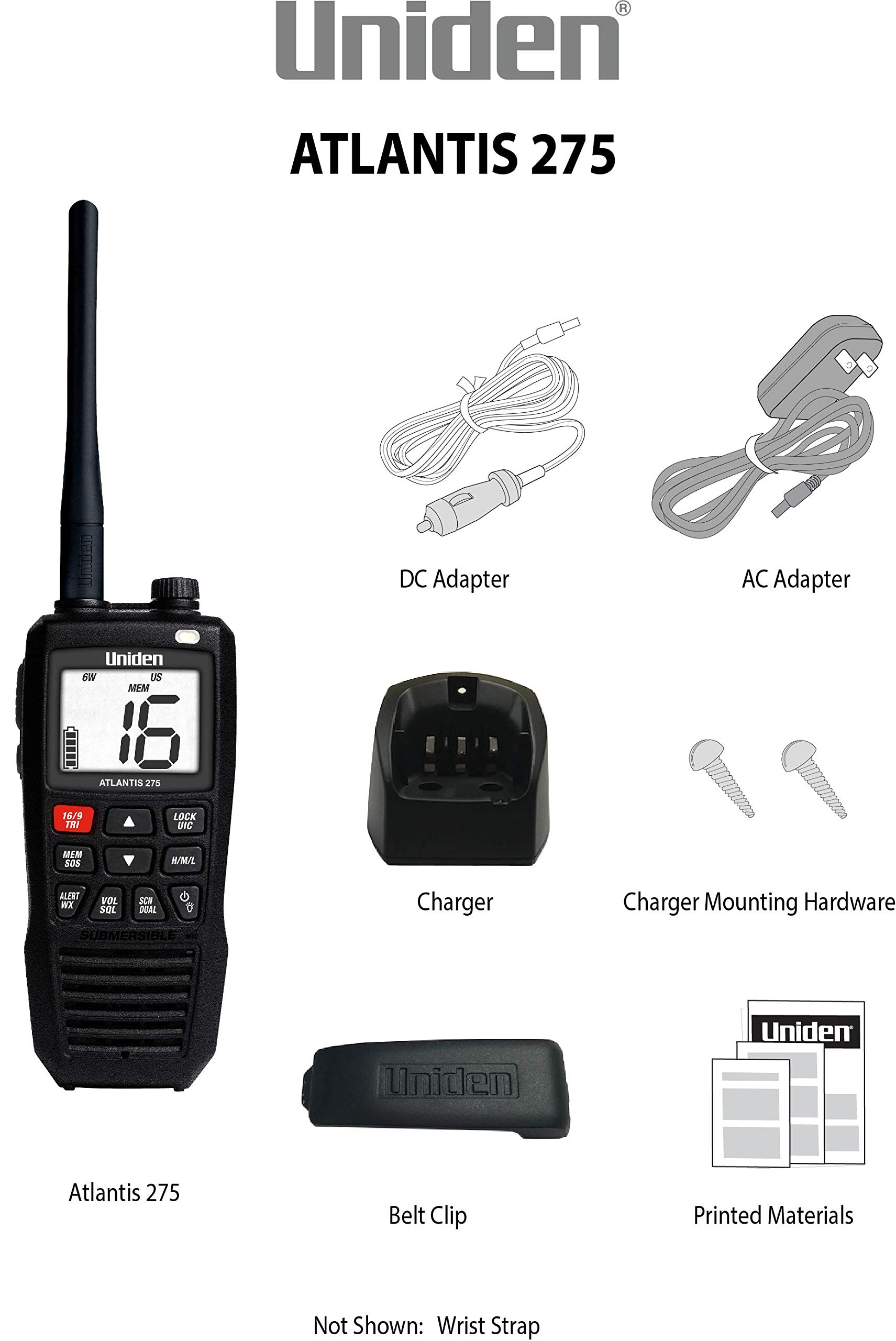 Uniden Atlantis 275 Handheld Marine Radio + SeaSense Large Air Horn
