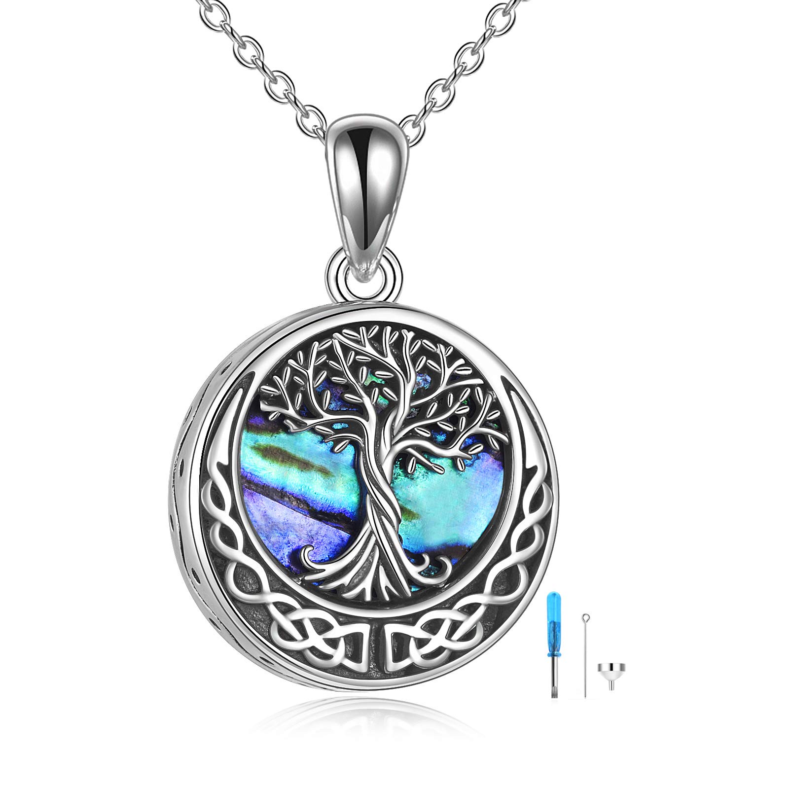 ONEFINITY Tree of Life Urn Necklaces for Ashes Sterling Silver Abalone Shell Tree of Life Cremation Jewelry for Ashes Memory Jewelry for Women Men