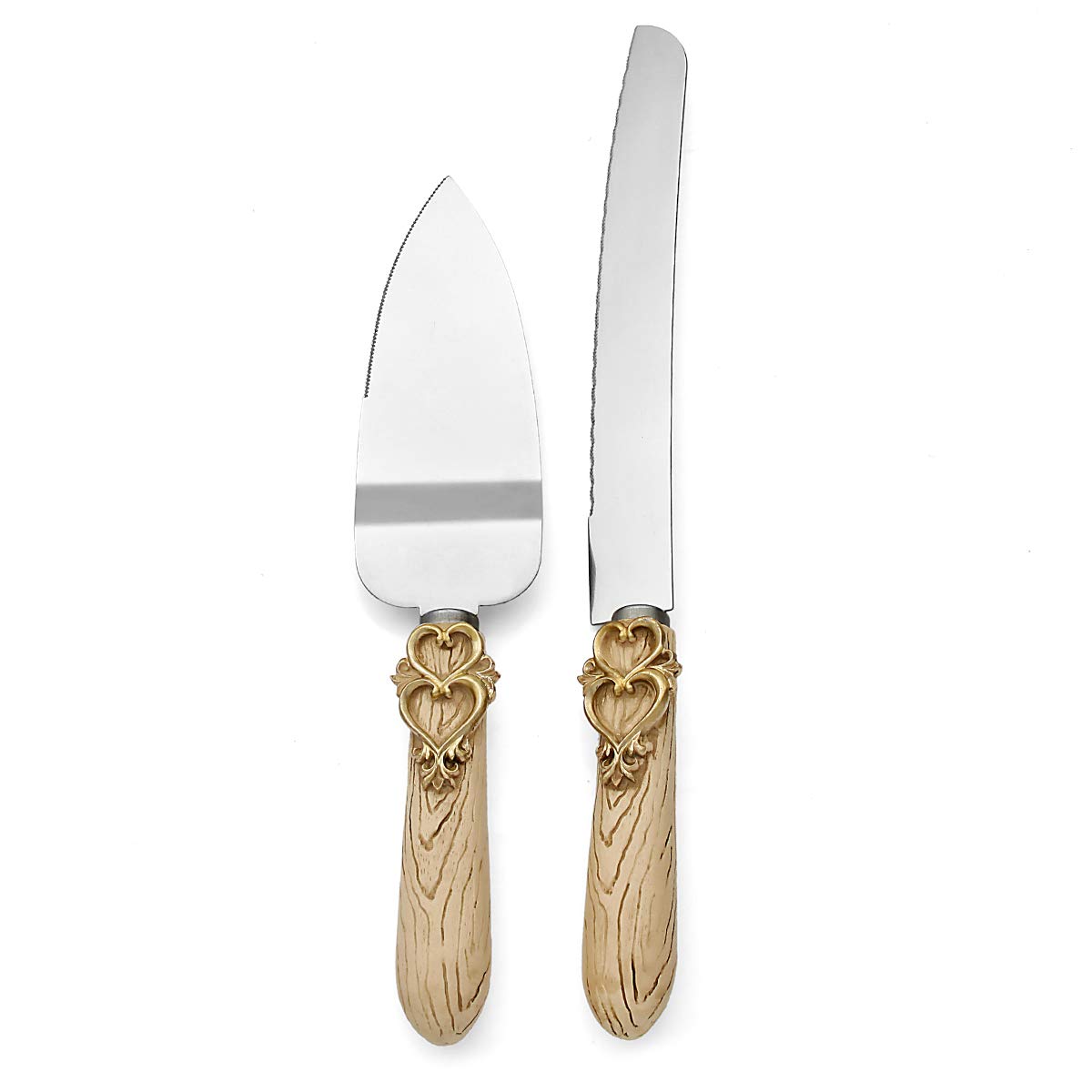 Wood Grain Rustic Cake Knife Server Set - Country Woodland Wedding Keepsake