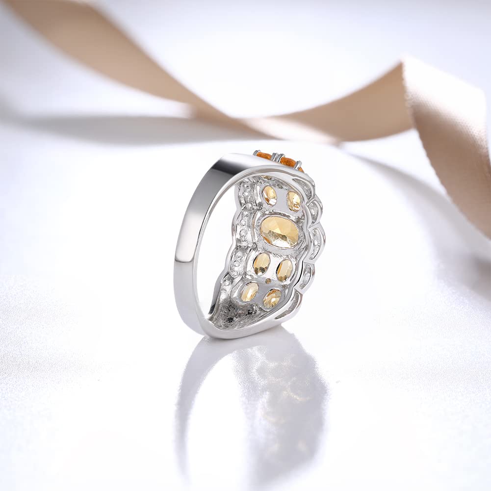 supermodel 925 Sterling Silver Statement Ring for Women 7x5MM Natural Citrine Wedding Band Ring Birthstone Ring Jewelry Gift for Valentines Day Anniversary Size 7